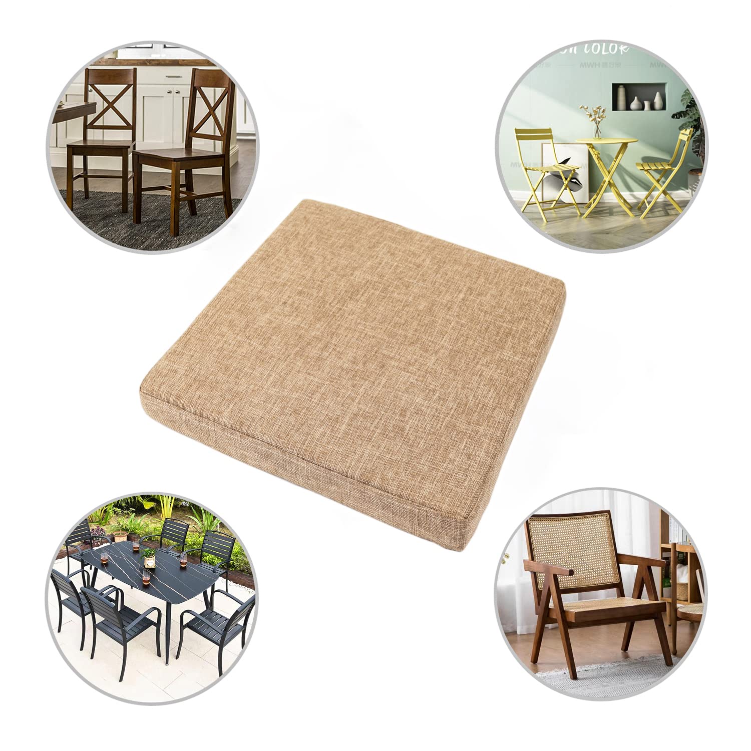 Takehanaus Office Kitchen DIng Chair Cushion Soft Square Cushion Non Slip Chair Pad and Seat Cushion with Machine Washable Cover 16In,Dark Beige, 16In x 16In
