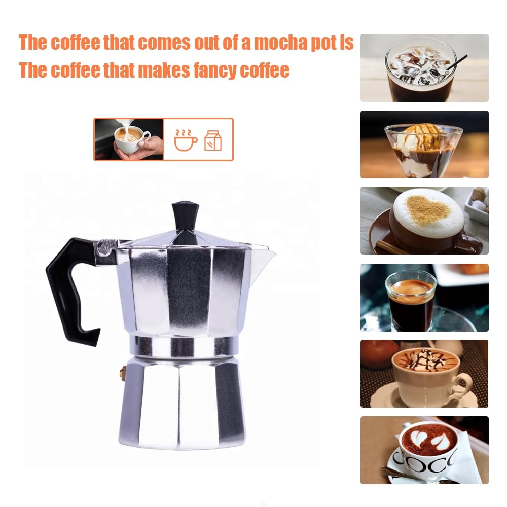 MVPLUE Classic Moka Pot 6 Cup 9 oz,Stovetop Espresso Maker Aluminum Silver,Cuban Coffee Maker, Greca,Make Delicious Coffee Easily at Home