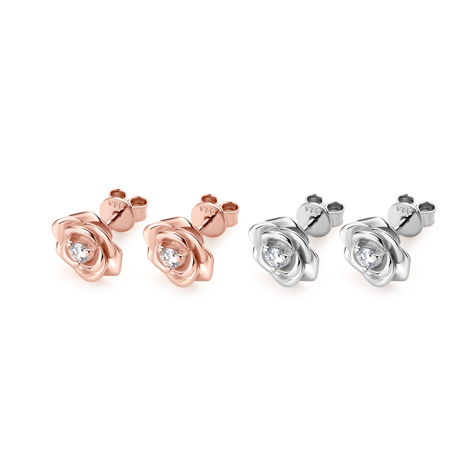 WOAINI Moissanite Earrings, Rose Flower Earring Studs, Nickel Free Hypoallergenic 925 Sterling Silver moissanite studs, Silver