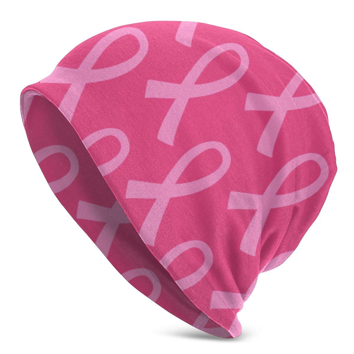 QIUYELONG Breast Cancer Pink Ribbon Pattern Print Slouchy Beanie Cap Knit Hat