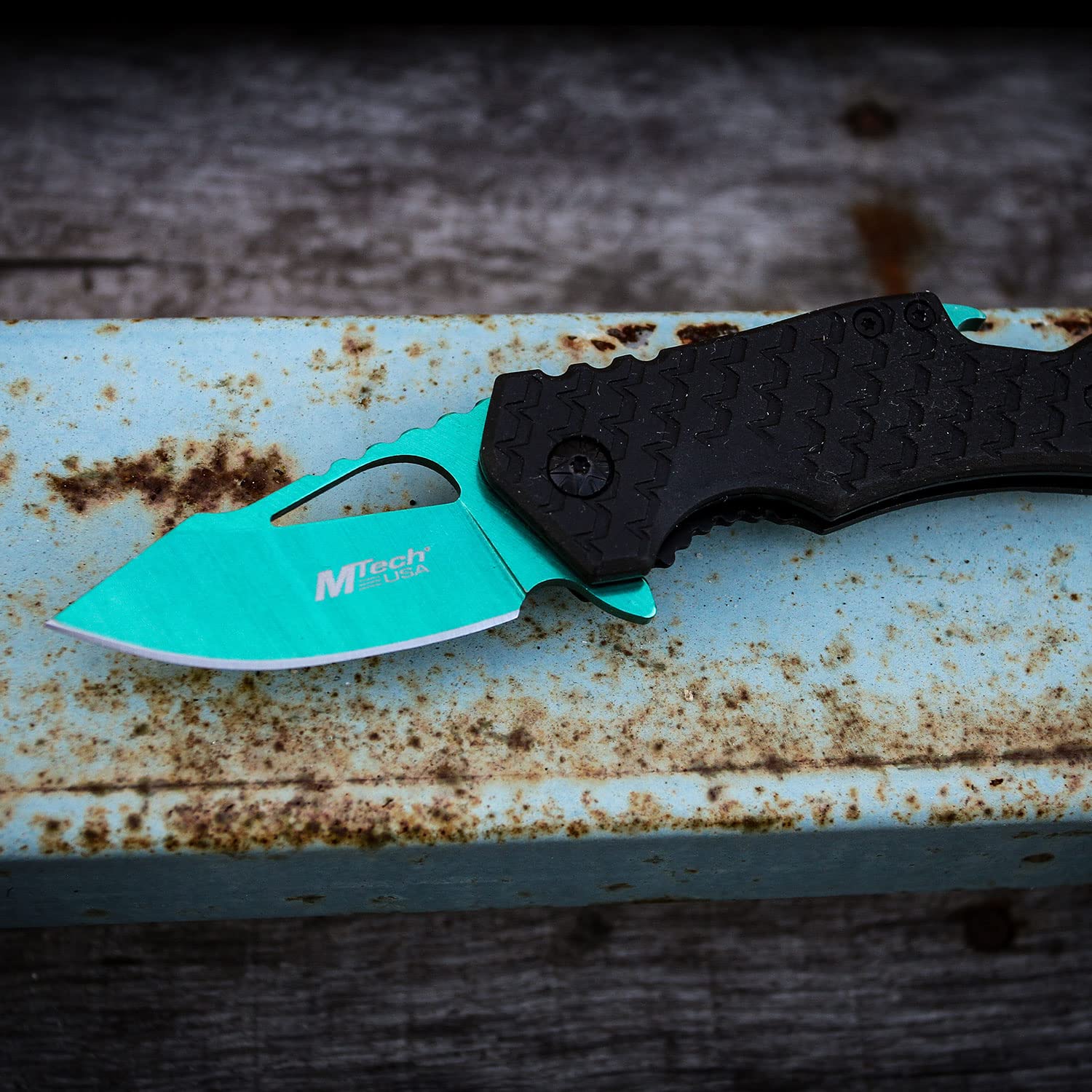 MTech USA β Spring Assisted Folding Knife β Green Fine Edge Stainless Steel Blade with Black Nylon Fiber Handle, Bottle Opener, Pocket Clip, Tactical, EDC, Self Defense- MT-A882GN