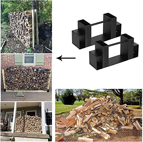 WANLISELL Firewood Log Bracket, 2 Pack Outdoor Firewood Rack Brackets Kit, Adjustable Log Rack Holder for Wood Storage