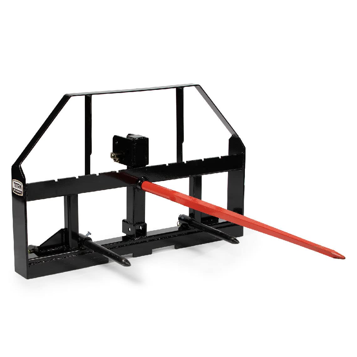 Titan Attachments Pallet Fork Frame Attachment with 49" Hay Spear and Stabilizers, Fits Cat I & II Tractors, Rated 4,000 LB