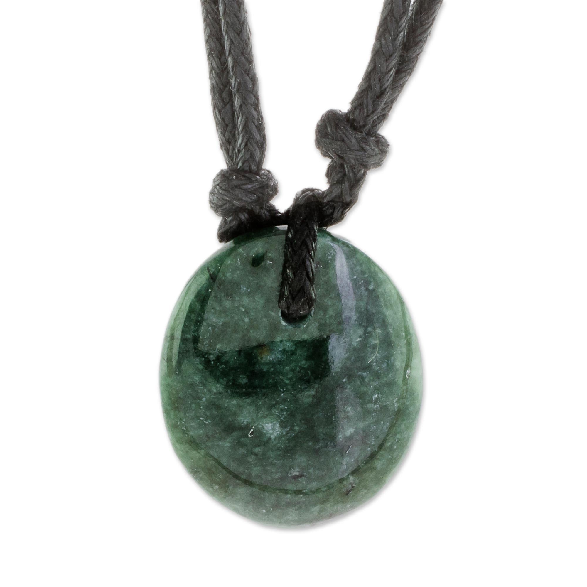 NOVICA Artisan Handmade Jade Pendant Necklace Green with Cotton Cord Guatemala 'Ancient Strength'