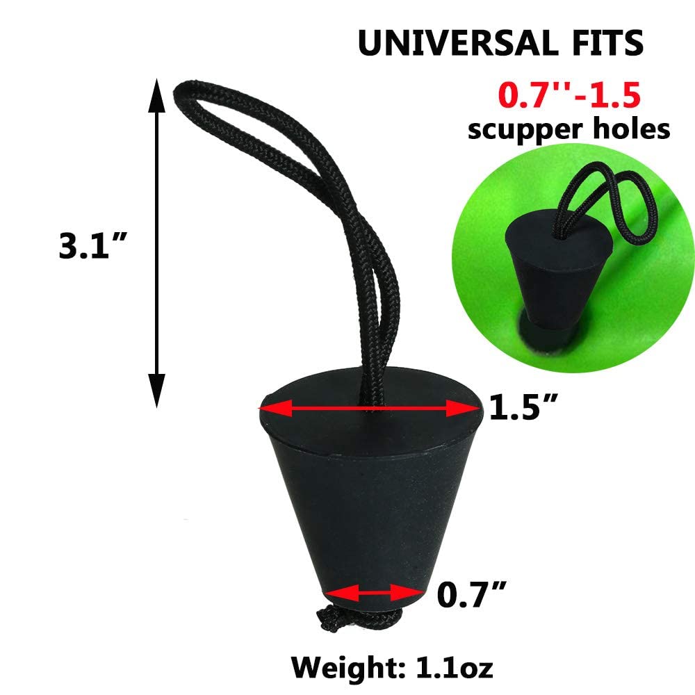 RANDDER Universal Kayak Scupper Plug Kit Silicone Scupper Plugs Canoe Drain Holes Stopper Bung with Lanyard, Fits 3/4'' to 1.5'' Holes - 4/PK