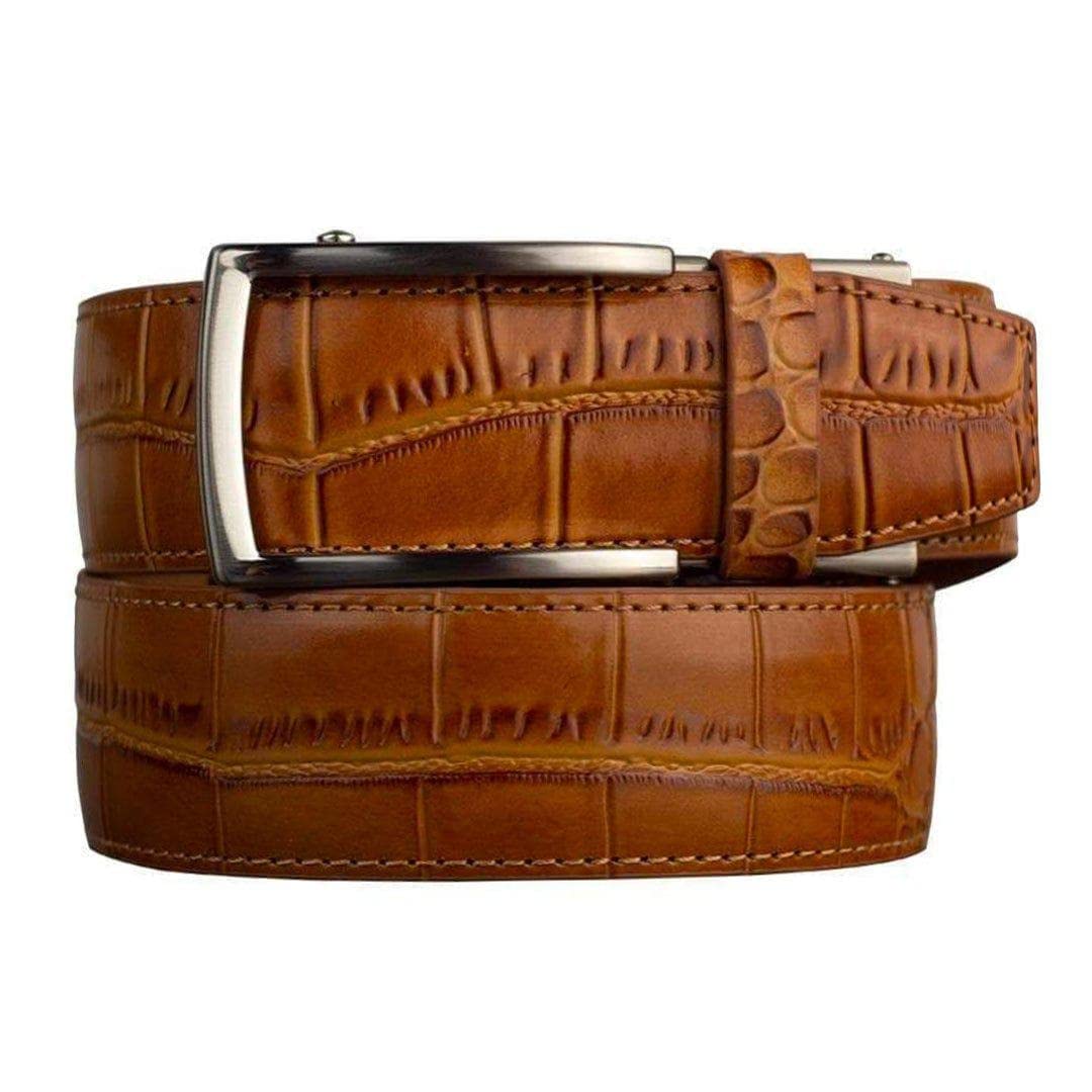 Nexbelt Ratchet Alligator Embossed Leather Premium Dress Belt 2.0 with Adjustable Buckle, Tan