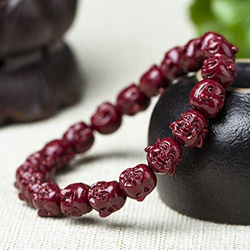 UTHTY Natural Cinnabar Bracelet Feng Shui Wealth Cinnabar Bracelet Natural Cinnabar Laughing Buddha Head Beads Bracelet Stretchy Bangle Amulet Attracts Money Luck Ward Off Evil Spirits