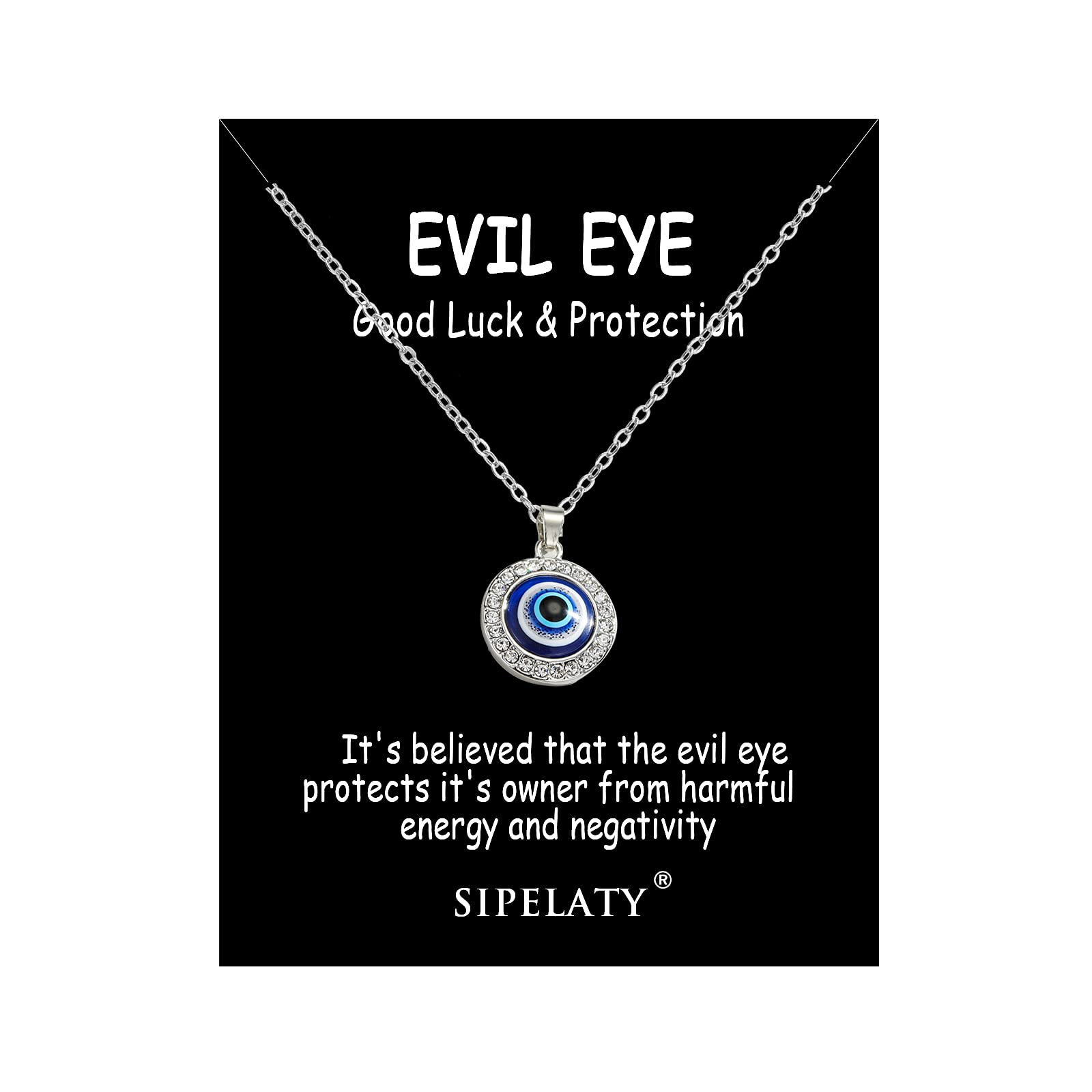 SIPELATY Evil Eye Necklace Blue Eyes Amulet Pendant Necklace Turco Kabbalah Protection Adjustable for Women