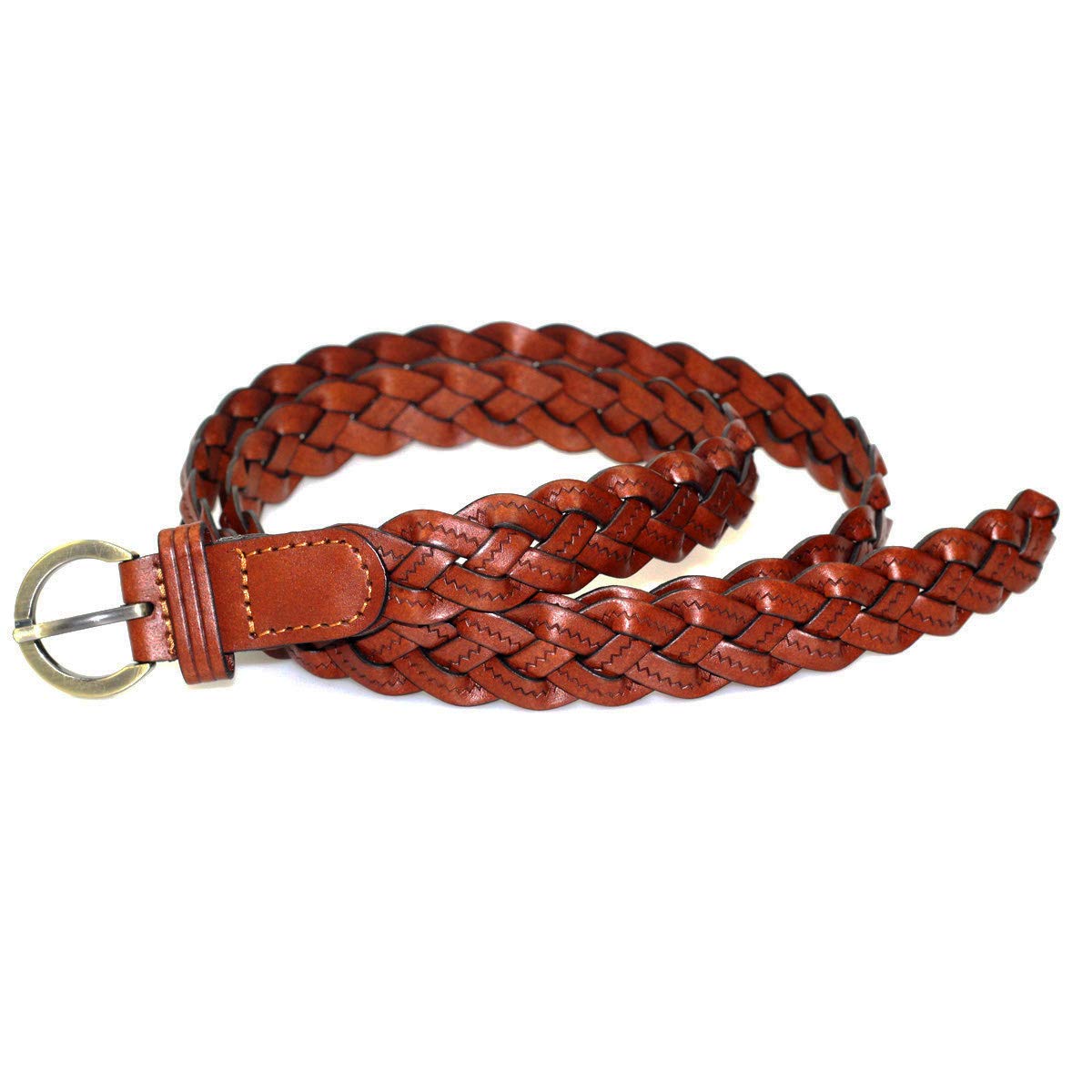 MoYoTo® Women's Fashion Thin Braided Leather Belt For Dress with Buckle 20mm (Brown)