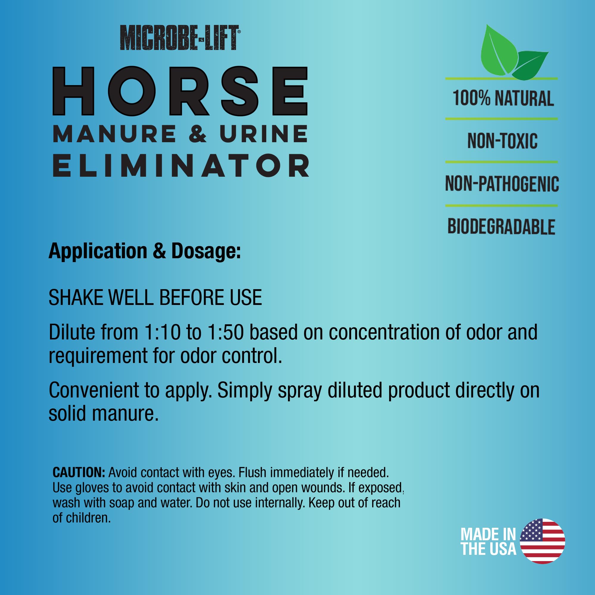 MICROBE-LIFT Horse Manure & Urine Eliminator for Use in Stables and Barns, Use on all Surfaces and Supplies, Ammonia Reducer, Highly Concentrated Formula, 1 Gallon