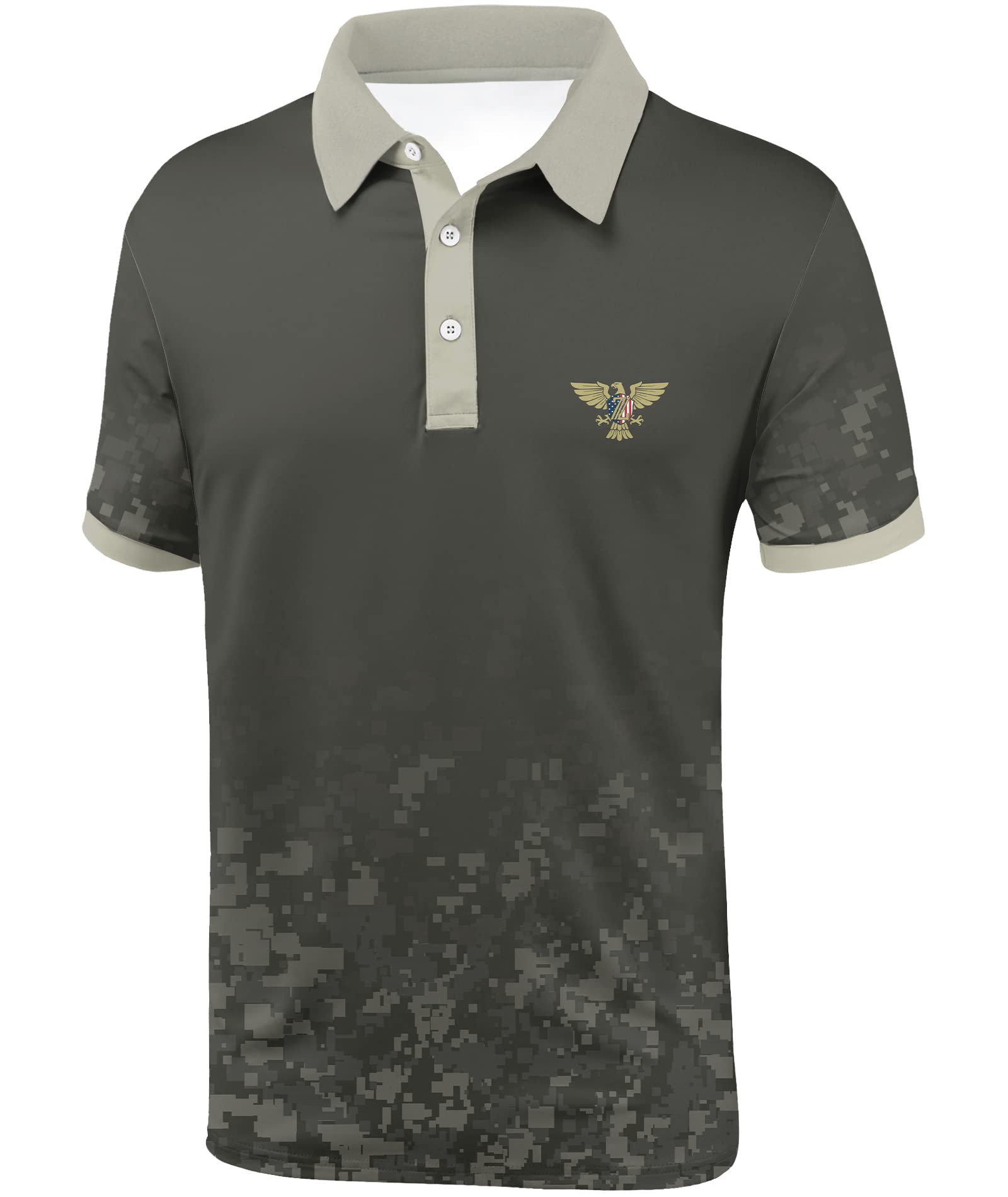 ZITY Tactical Shirts for Men Military Golf Shirts Short Sleeve with Collars Army T-Shirt（1828-Coffee Eagle,L）