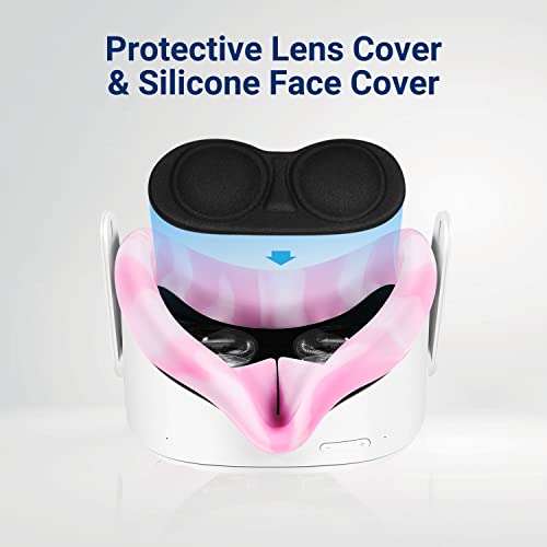 TNP VR Face Cover and Eye Cover for Meta Oculus Quest 2 Face Cushion with Nose Light Blocker - Sweat Guard Silicone Cover for Oculus Quest 2 Face Pad, Cloudy Pink