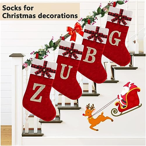 OJCHRLKF 20 Inches Initial Monogram Embroidered Christmas Stocking red Green Velvet with White Knitted Cuffs Christmas Decorations stocking-52-J-Red