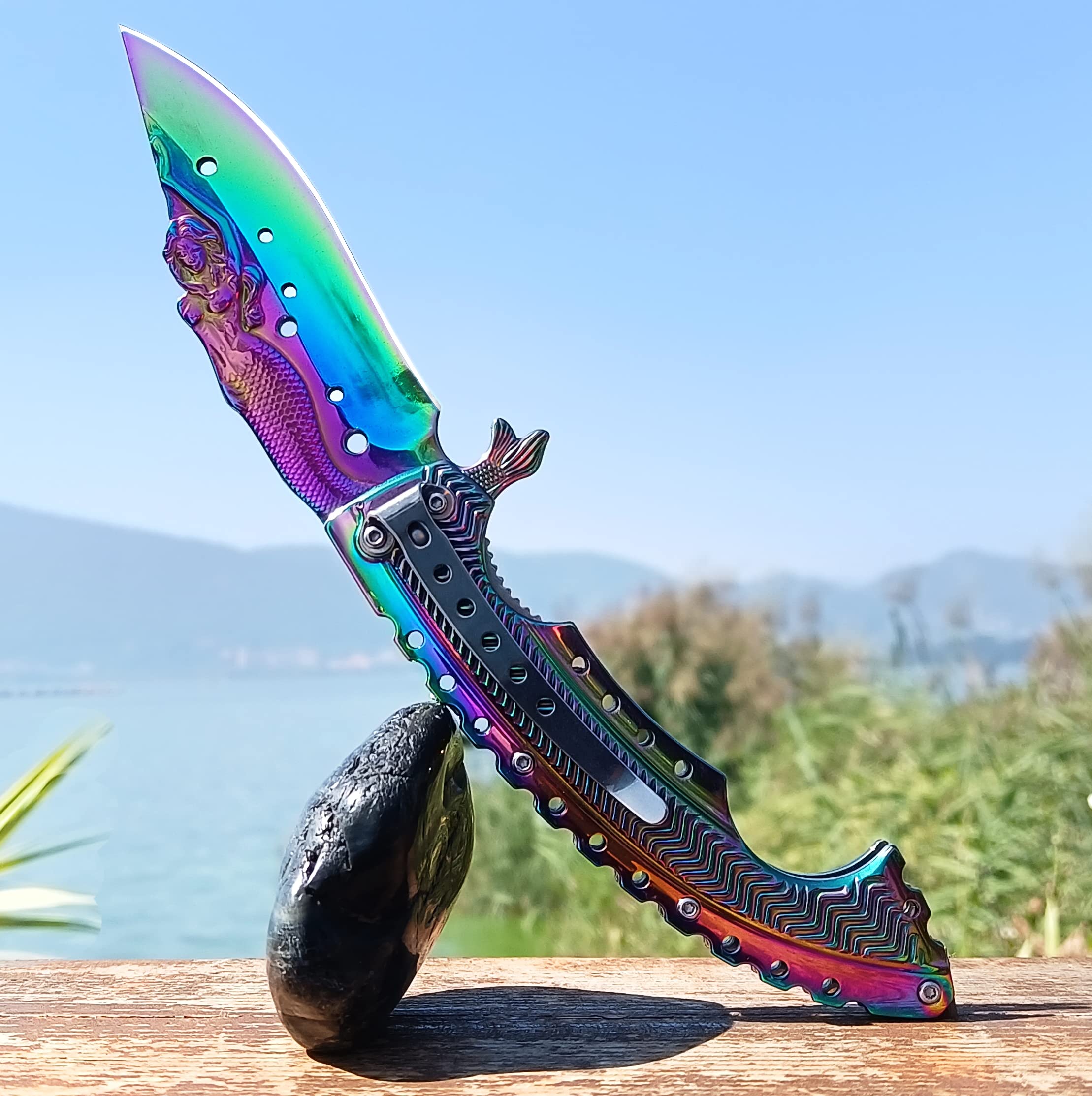 Vividstill 2PCS Set Pocket Folding Knife, 3D Blue Dragon & Mermaid, Great Gift Edc Knife For Men Outdoor Survival Camping Hiking