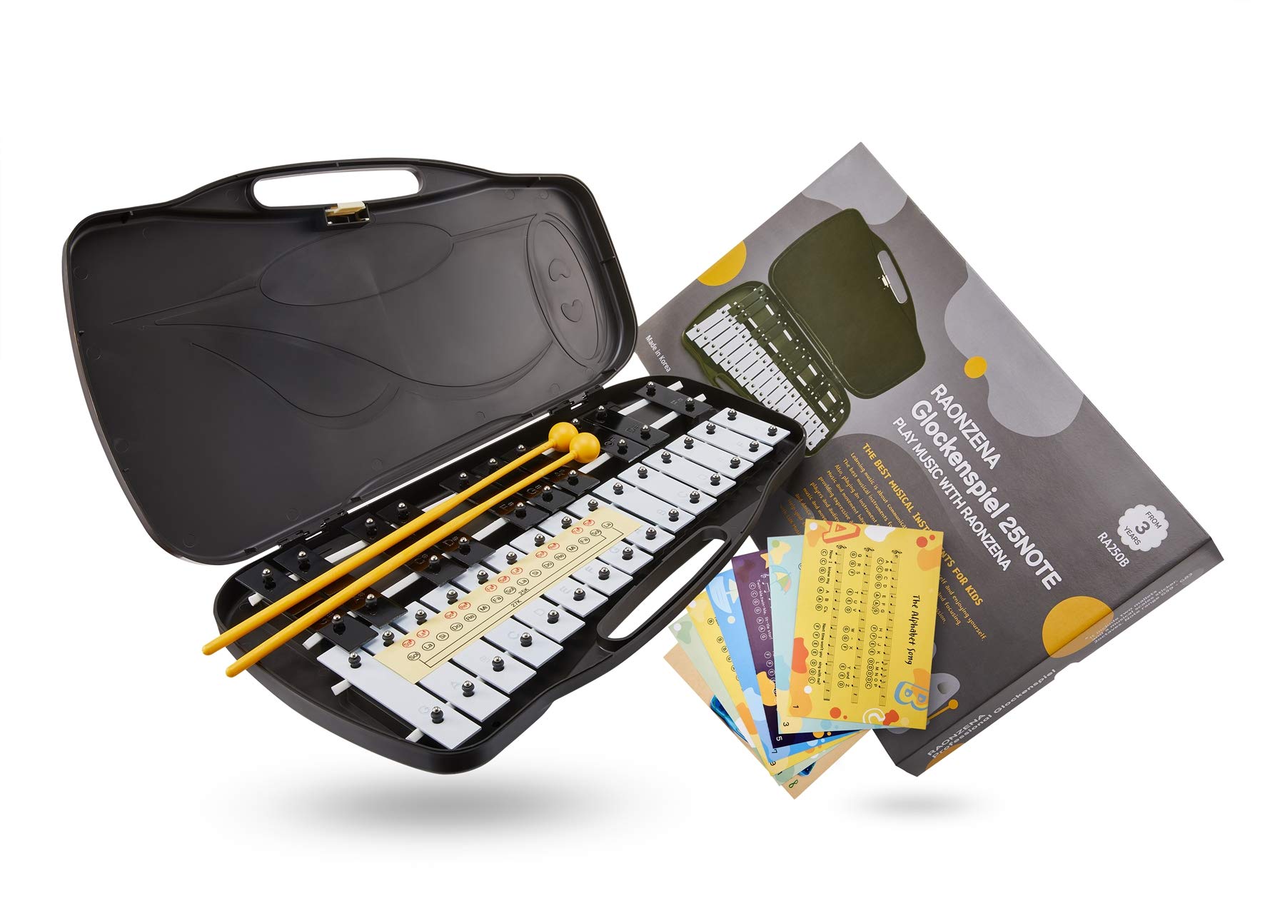 RAONZENA Professional Xylophone 25note, Glockenspiel,Xylophone for kids,Xylophone for gift,Glockenspiel that learns the basics of music (25note silver)