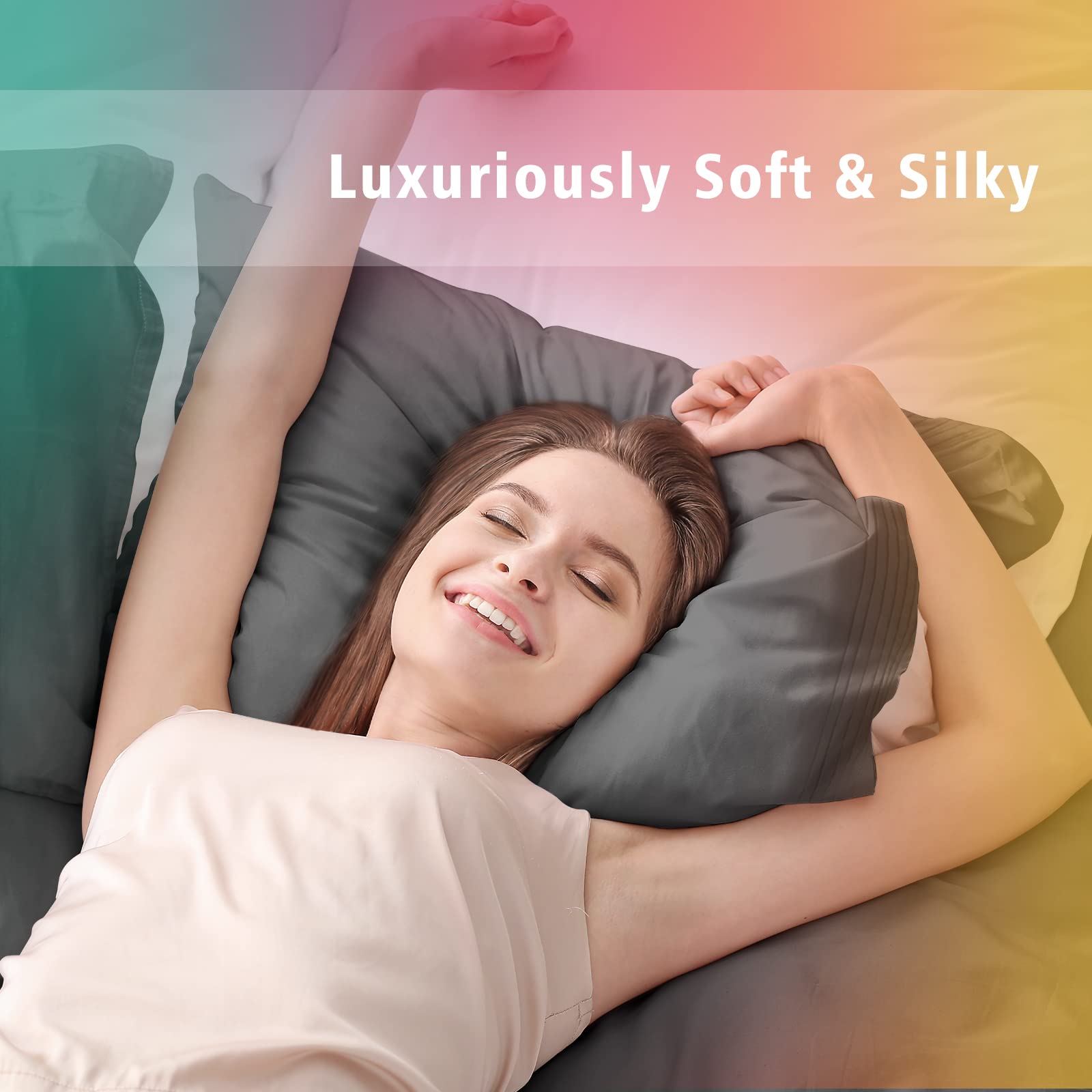Secura Queen Bed Sheet Set 4 Piece - Soft Microfiber 1800 Thread Count 16" Deep Pocket Sheet Sets - Hypoallergenic, Wrinkle & Fade Resistant (Gray)