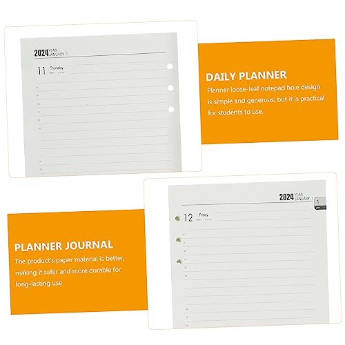 NUOBESTY 2pcs 2024 English Agenda Book inside Page A5 Pocket Notebook Pocket Notepad Daily Planner 2023-2024 Daily Planner 2024 Blank Notebook White Accessories Office Portable Paper