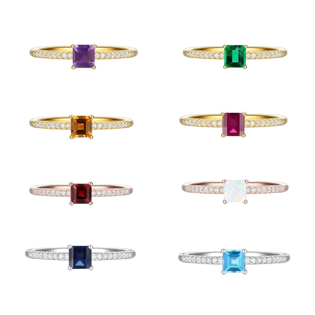 Tirafina Square Citrine and Diamond Accent Ring, 14K Yellow Gold Plated Sterling Silver Band, Solitaire Ring, Dainty Rings for Women, Thin Birthstone Rings - 0.07 CTTW (4mm stone)