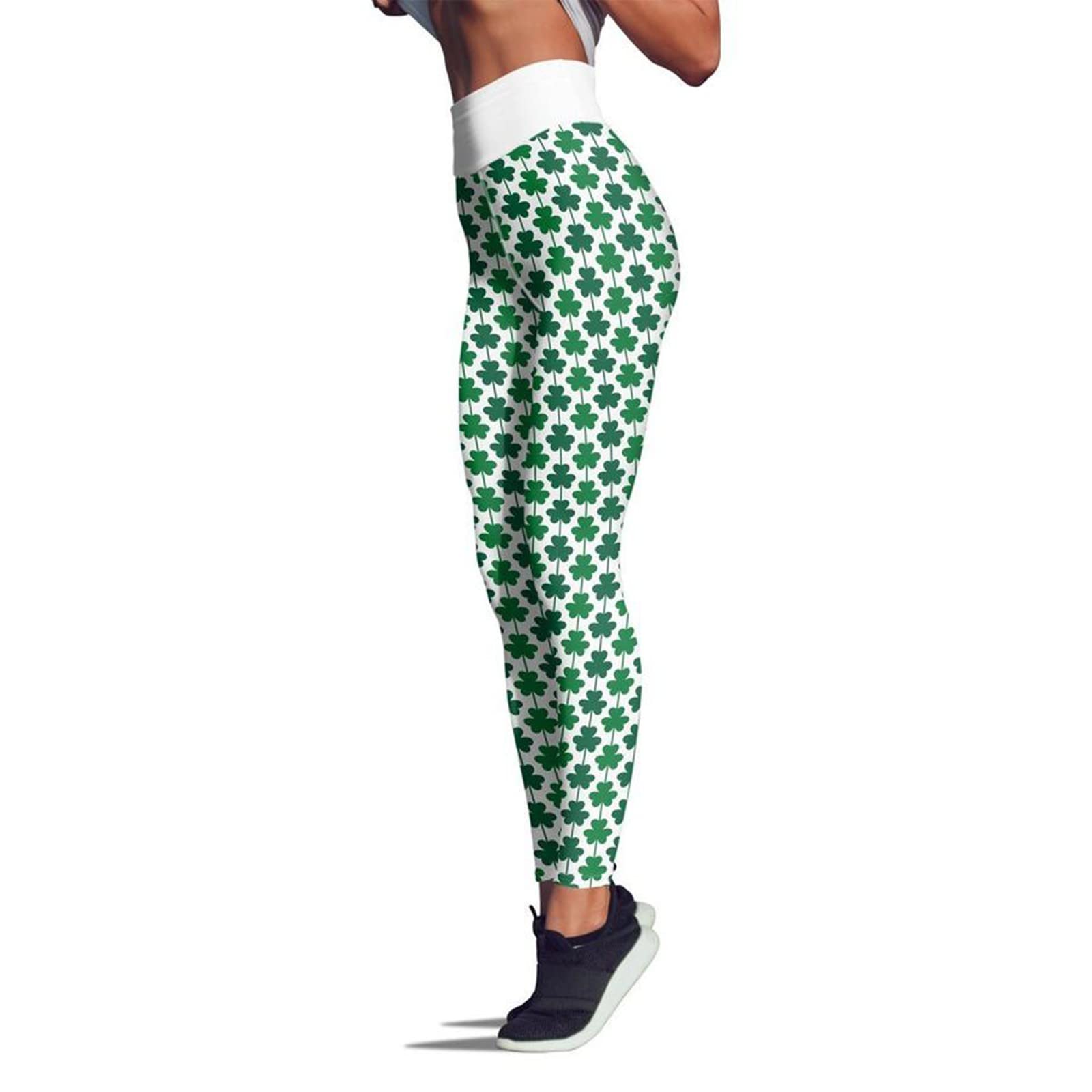 Women's St. Patrick's Day Tights Irish Shamrock Clover Scrunch Butt Leggings for Women Ultra Soft Compression Clover