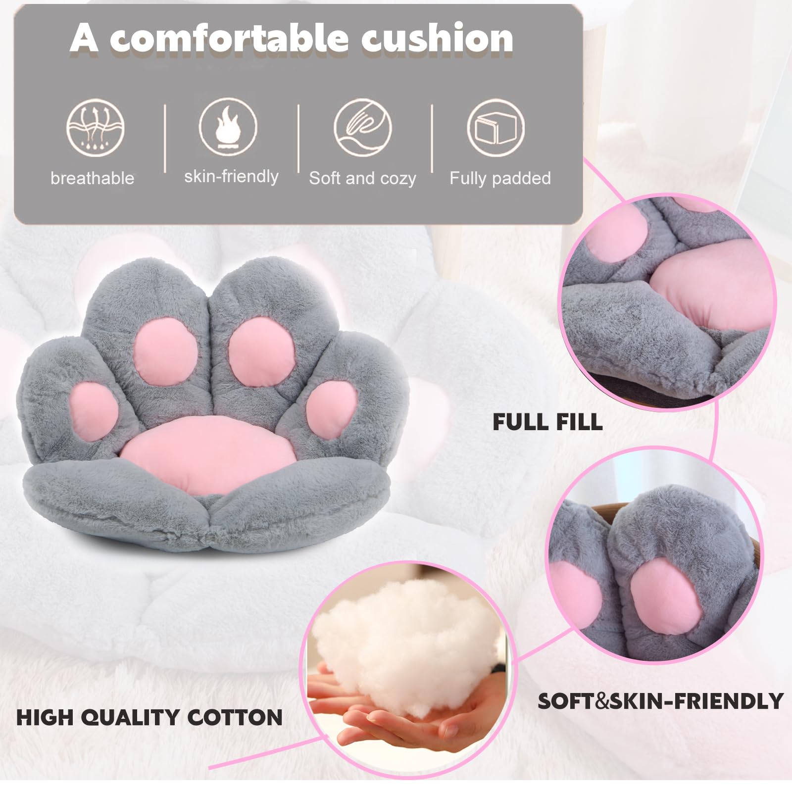 TERUIPE Cat Paw Cushion Plush Home Office Chair Cushion Bear Paw Cute Lazy Sofa Warm Floor Seat Pad Perfect for Holiday Gray