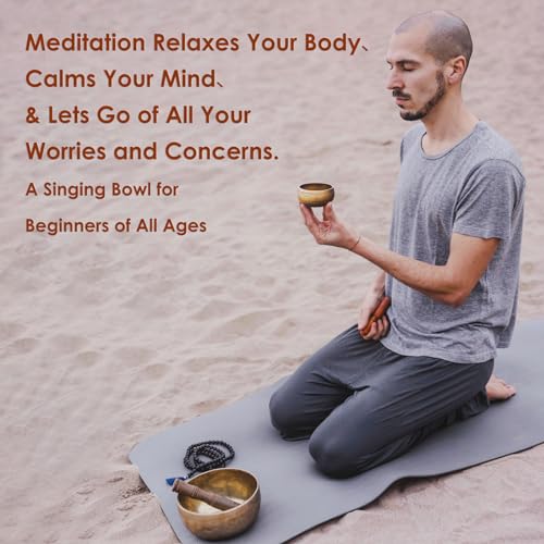 REGIS Tibetan Singing Bowl Set , Mindfulness, and Stress Relief zen decor,Bowl Handcrafted in Nepal for Healing and Mindfulness (gold, 3 inch)