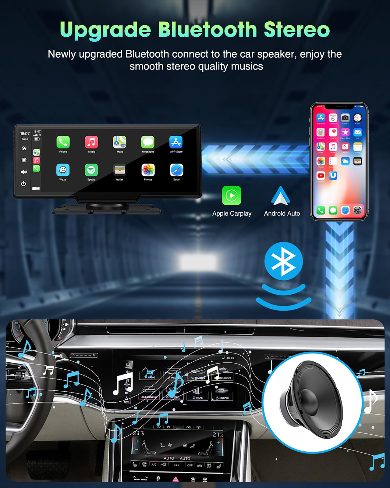 Wireless Apple Carplay Car Stereo GPS Navigation, 10 Inch Touch Car Play Screen Audio Car Radio Receiver with Android Auto, Bluetooth, Siri/Google Assistant, Multimedia Player
