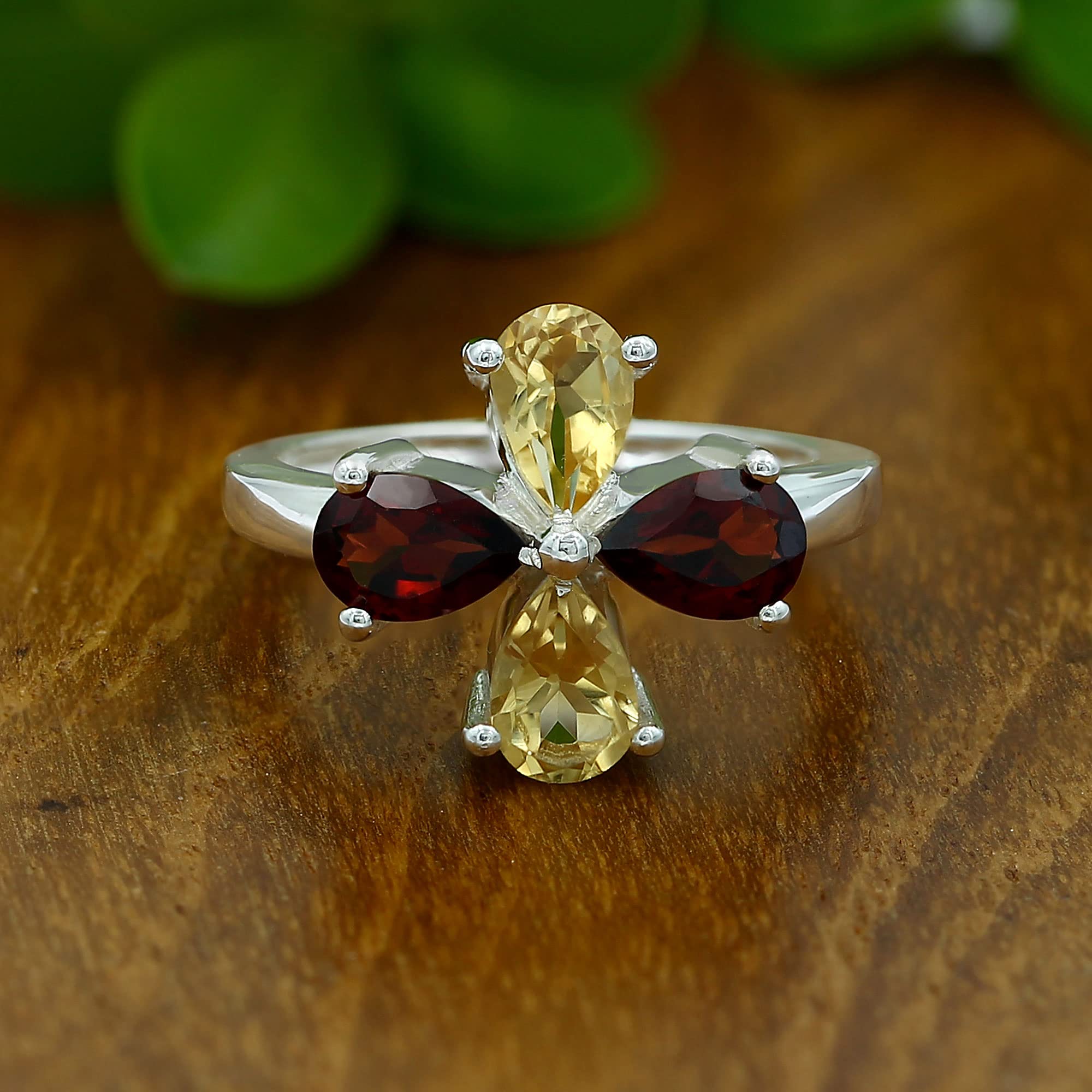 TISHAVI Amethyst Ring For Women, Peridot Ring Sterling Silver, Sterling Silver Ring For Women, Pear Shaped Amethyst & Peridot Ring, Ring Size 5