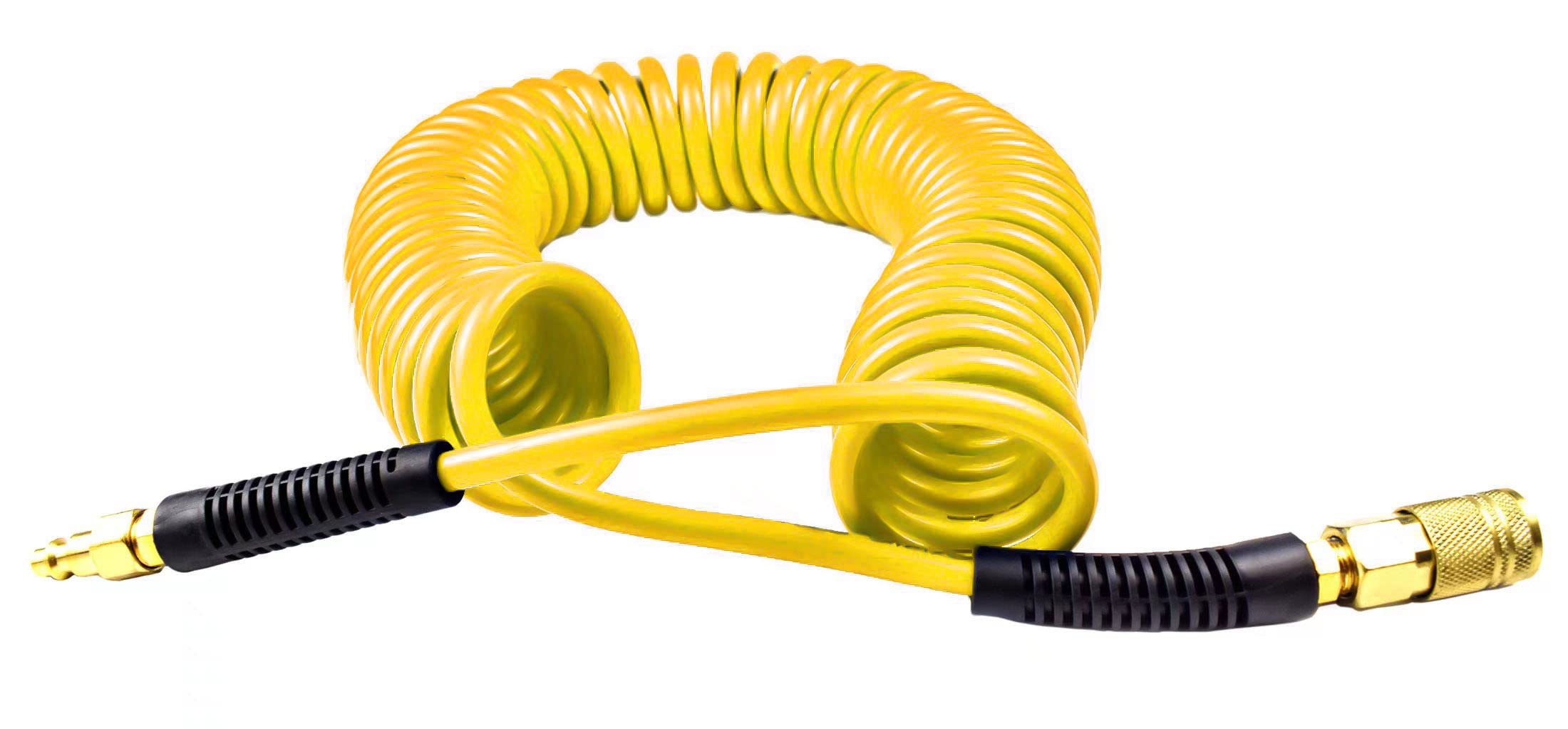 YOTOO Polyurethane Recoil Air Hose 1/4" Inner Diameter by 25' Long with Bend Restrictor, 1/4" Industrial Quick Coupler and Plug, Yellow