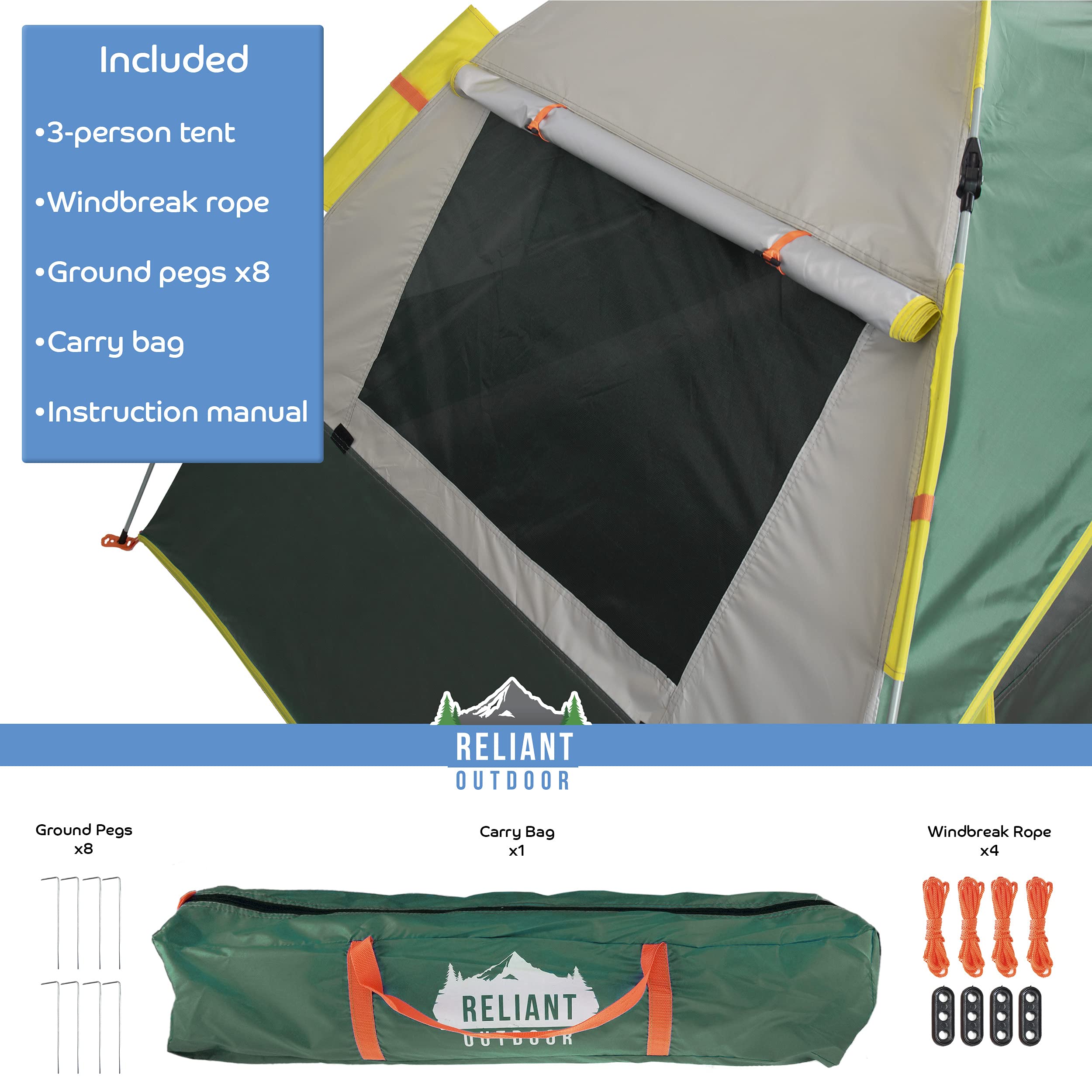 Reliant Outdoor 3-Person Family Tent for Camping and Hiking with Instant 60 Second Easy Setup, Waterproof and Windproof, Pink