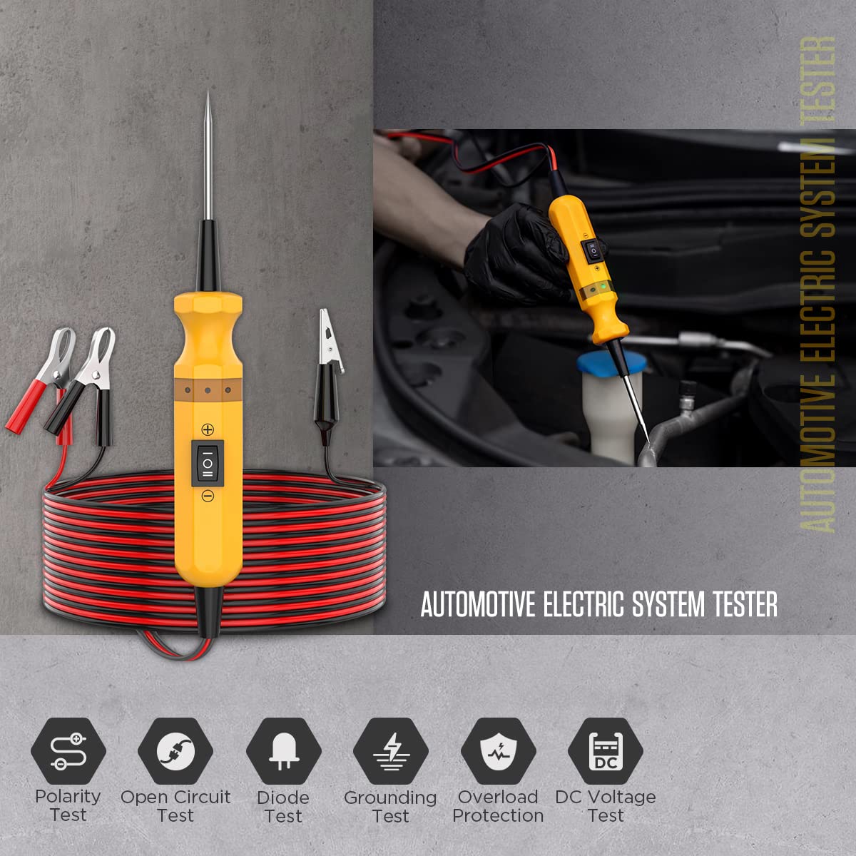 QPKING Electrical Circuit System Diagnostic Tool BT160 Automotive Electrical System Tester 6V 12V 24V 10A Electric Voltage Integrated Power Scanner for Vehicles HD Trucks with 4M Test Lead