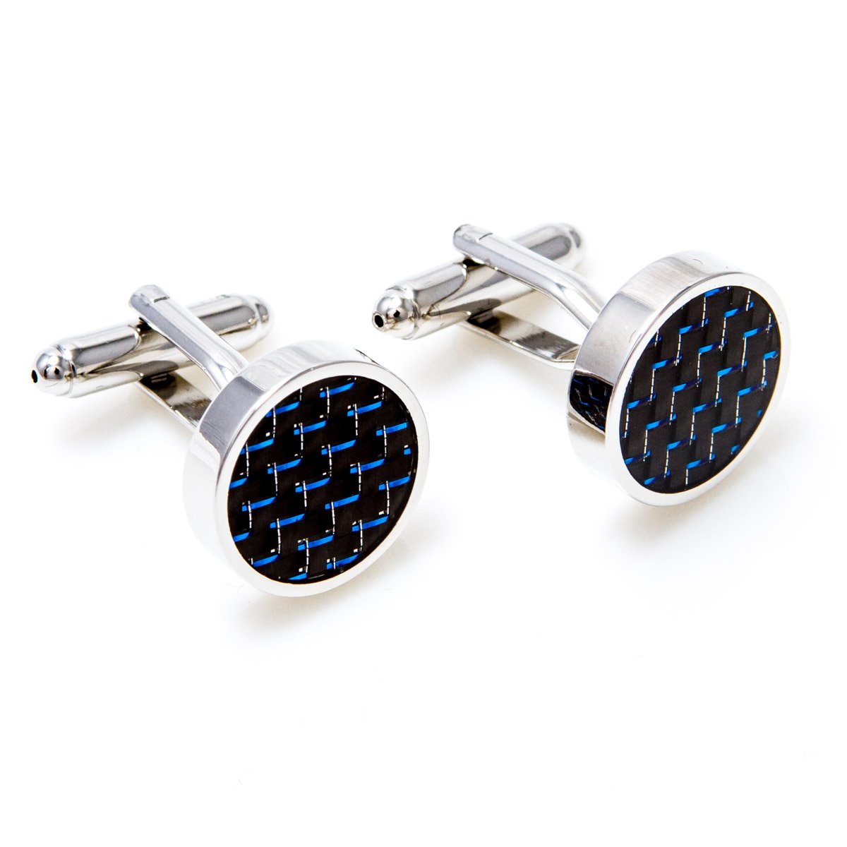 MRCUFF Carbon Fiber Blue Pattern Tuxedo Cufflinks and Studs Set in a Presentation Gift Box & Polishing Cloth