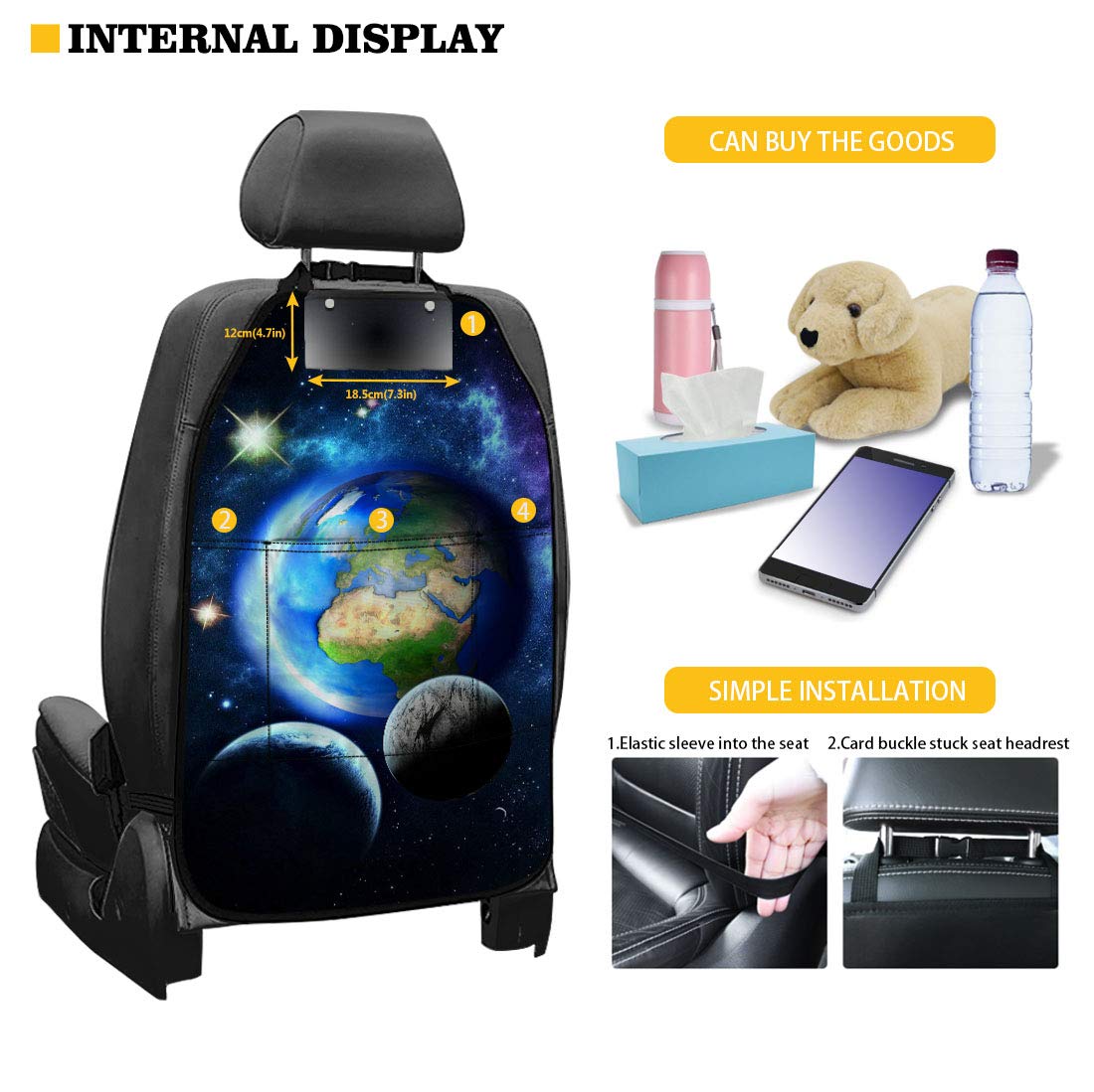 ORGYPET Blue Butterfly Printed Kick Mats Car Seat Back Protector, Universal Interior Auto Decor Seat Organizer Storage Pocket Carseat Kick Mat Cushion