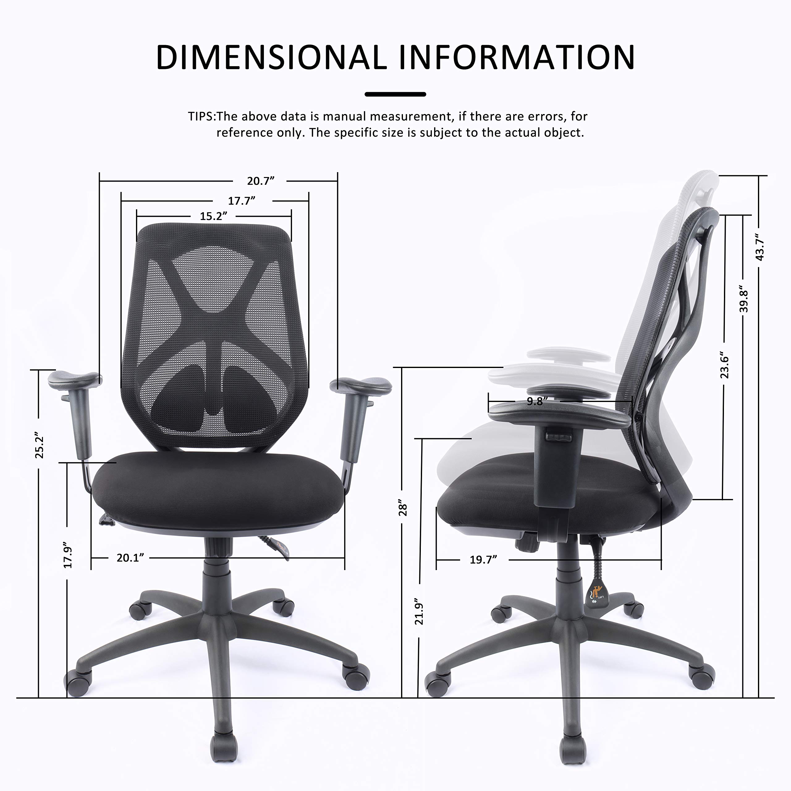Office Desk Chair Ergonomic with Headrest, Adjustable Armrests, Seat, and Lumbar Support, Mesh Computer Task Chair, High Back Executive Swivel Chair, Black
