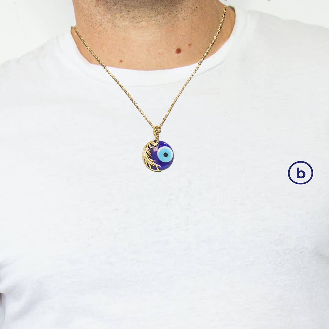 OLARCU Evil Eye Necklace, 14K Gold Angel Wing and Third Eye Ojo Pendant Necklace for Women Men