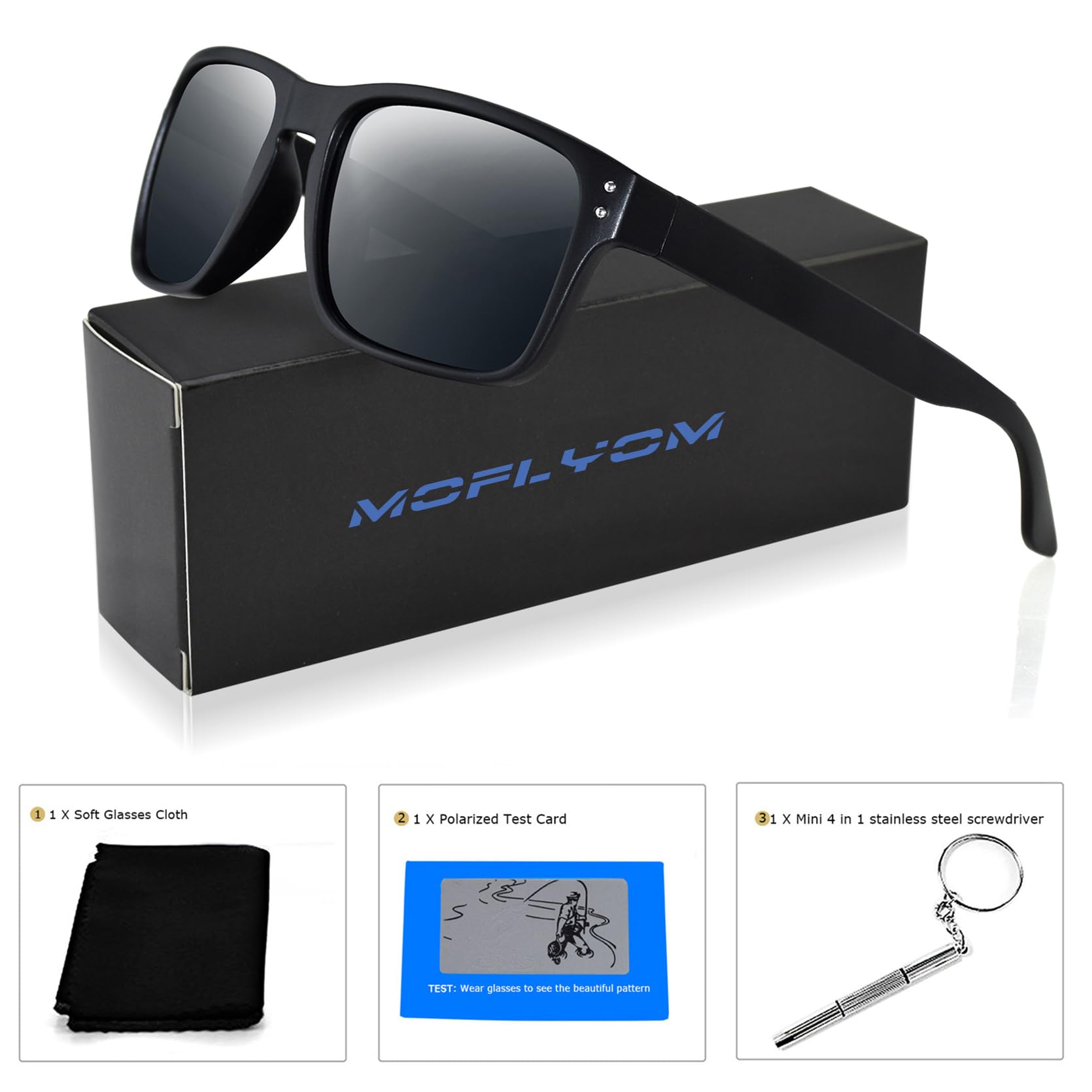 MOFLYOM Polarized Sunglasses for Men Women Driving Fishing Unisex Vintage Rectangular Sun Glasses