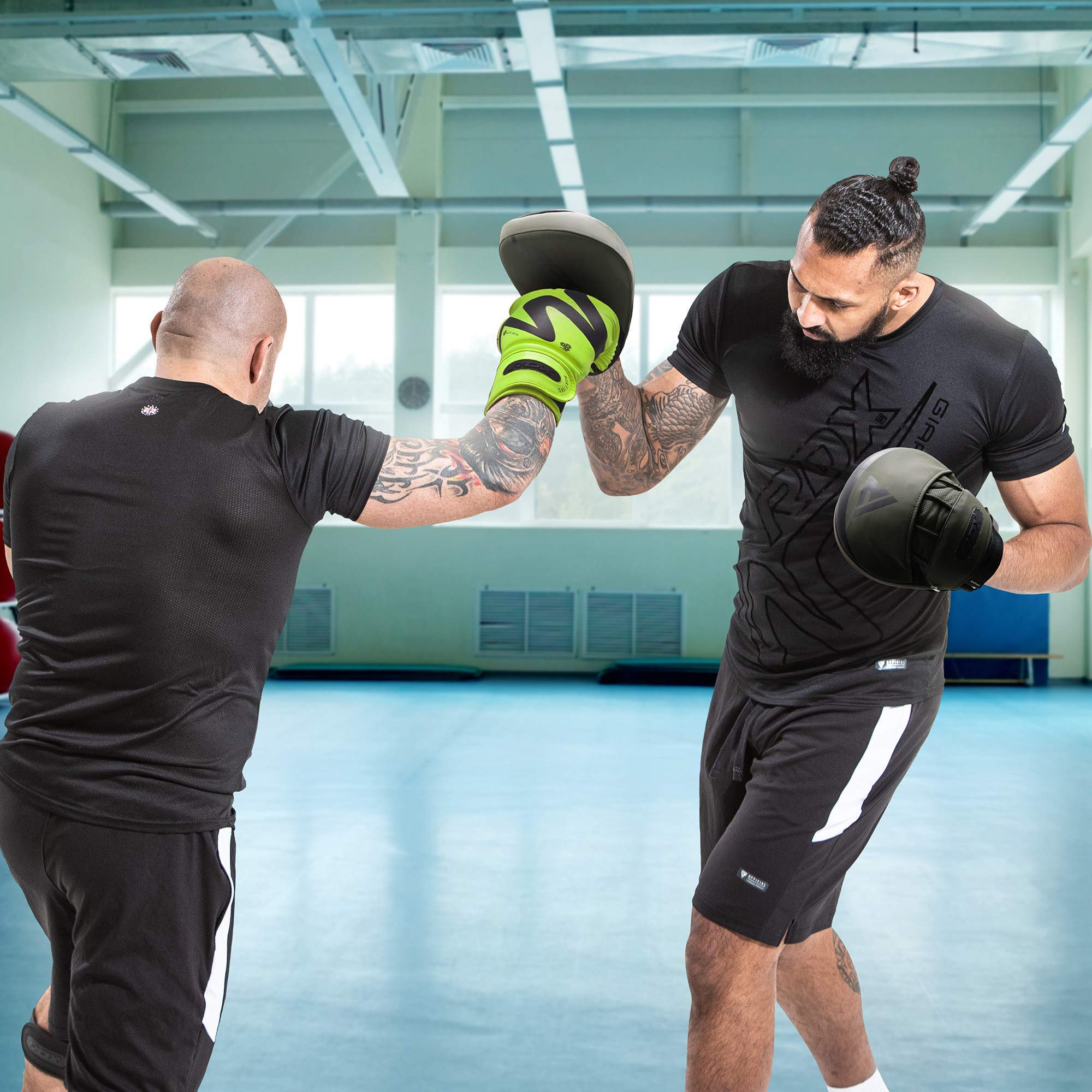RDX Boxing Pads and Boxing Gloves Set, Hook and Jab Target Focus Mitts with Punching Gloves, Hand Pads for Muay Thai, Kickboxing, Martial Arts, Karate, MMA Training, Padded Coaching Strike Shield