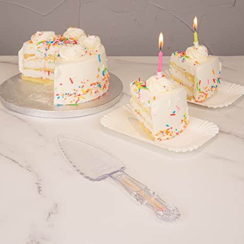 Restaurantware Pastry Tek 9.4 x 2.2 Inch Cake Server With Matches 1 Serrated Edge Dessert Server - Sliding Storage Compartment Disposable Clear Plastic Pie Server Matches Included