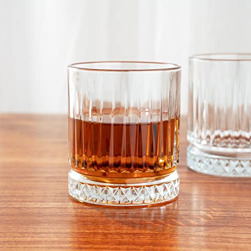 Restaurantware Elysia 12 Ounce Whiskey Glasses 12 Cut Rocks Glasses - Lead-Free Weighted Base Clear Glass Tumblers Dishwasher-Safe For Scotch Bourbon And Cocktails