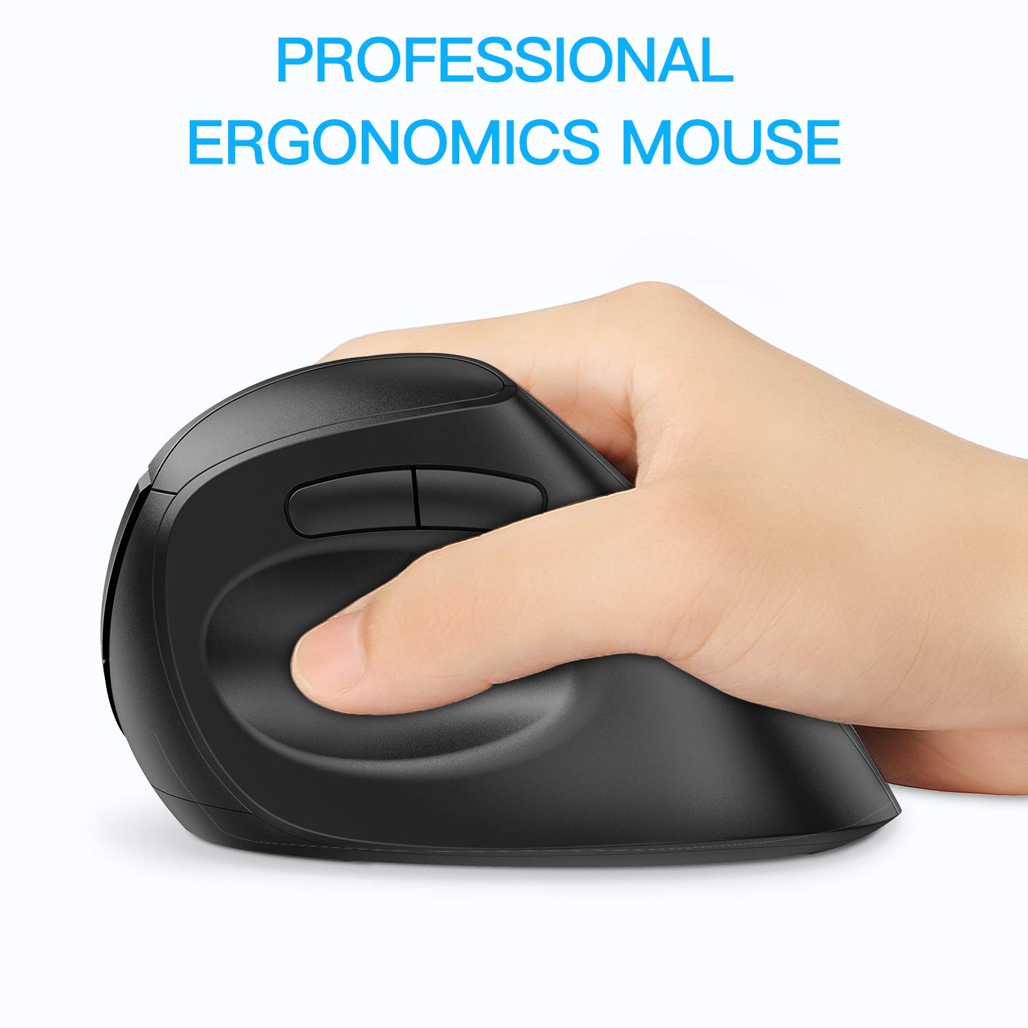OMOTON Ergonomic Mouse, 2.4G Wireless Bluetooth Vertical Mouse with Adjustable DPI 800/1600/ 2400 and 6 Buttons for Laptop, Desktop, PC, MacBook and More, Black