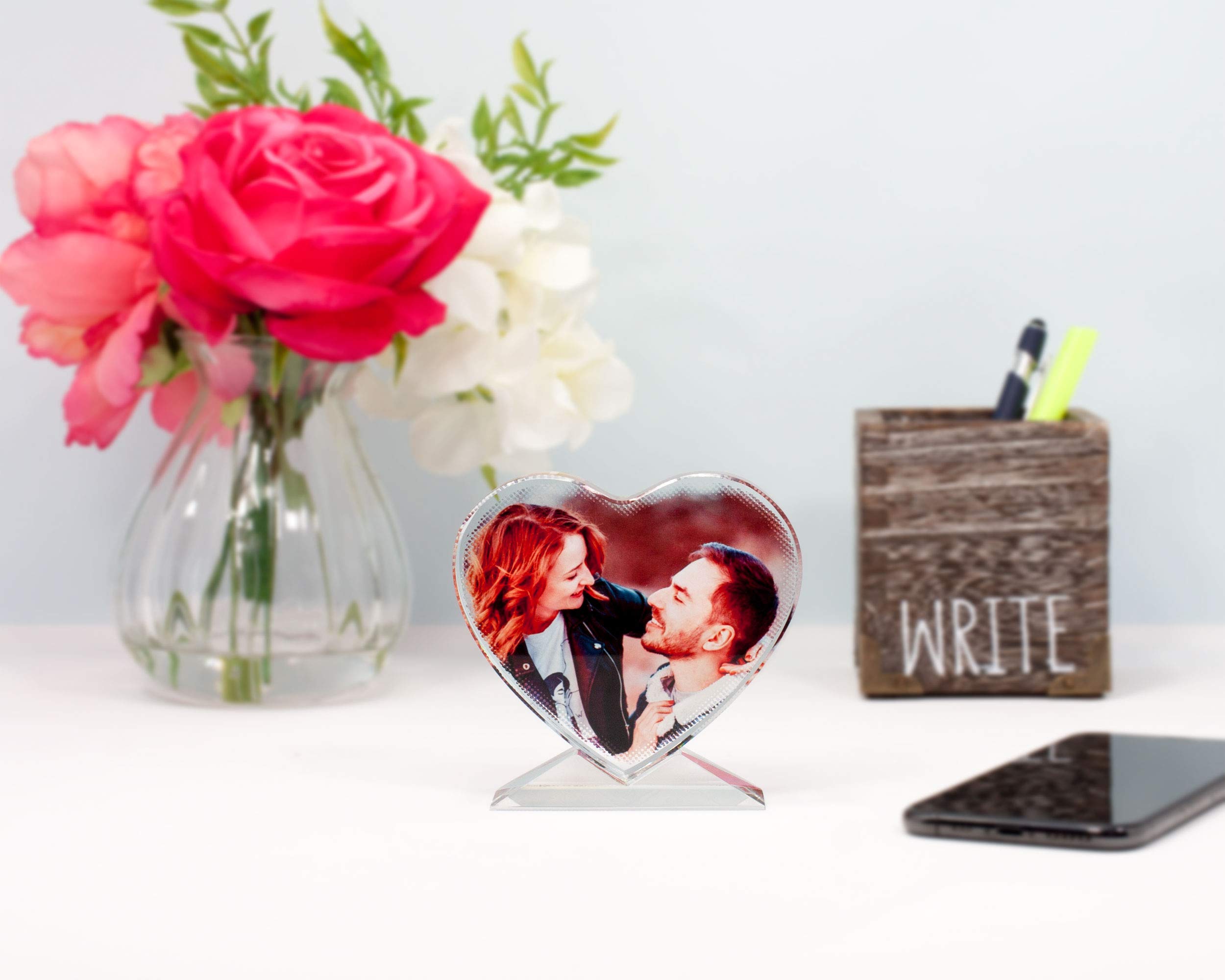 P&L ART. Picture Frame: 4 x 4 Inches Heart Glass Crystal Print with Customized Frame - Elegant Home Decor and Personalized Gifts