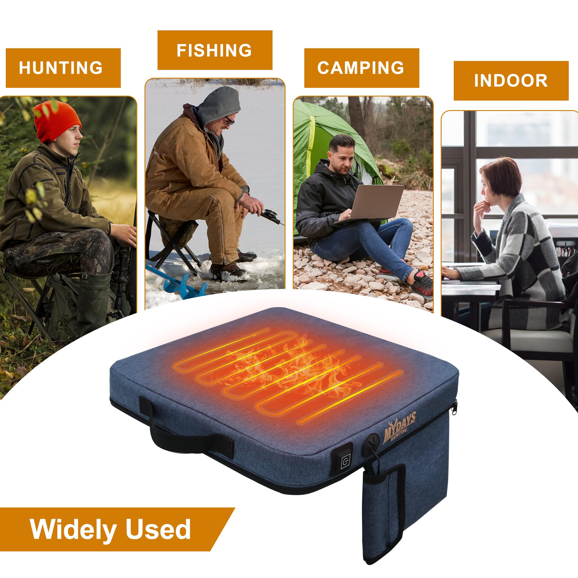 MYDAYS Portable Heated Seat Cushion, Memory Foam Heating Seat Pad for Outdoor Stadium Bleacher Camping, Power Bank Not Included(Blue)