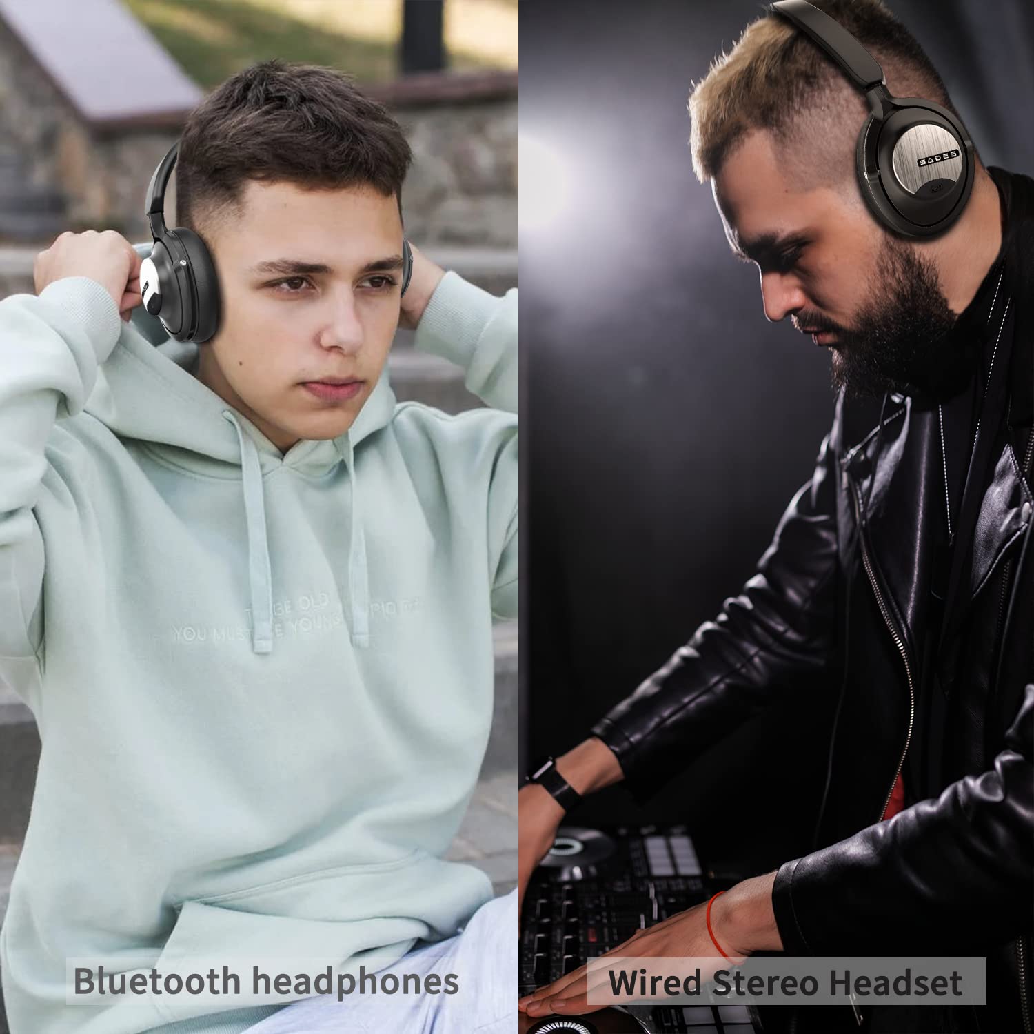 Wireless Headphones Bluetooth, SADES Wireless Over Ear Noise Cancelling Bluetooth Stereo Wired Bass Gaming Headset for PS5 PS4 PS4 Pro Xbox Nintendo Switch Travel Home Office