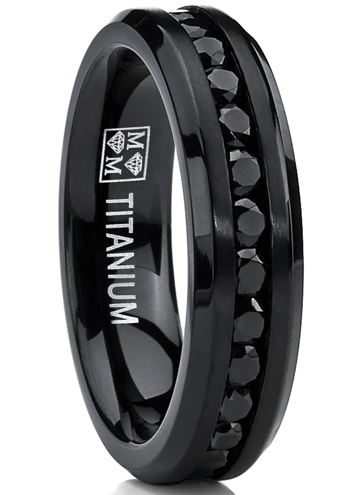 Metal Masters Co. 6MM Black Womens Eternity Titanium Ring Wedding Band W/Black Cubic Zirconia Size 6.5