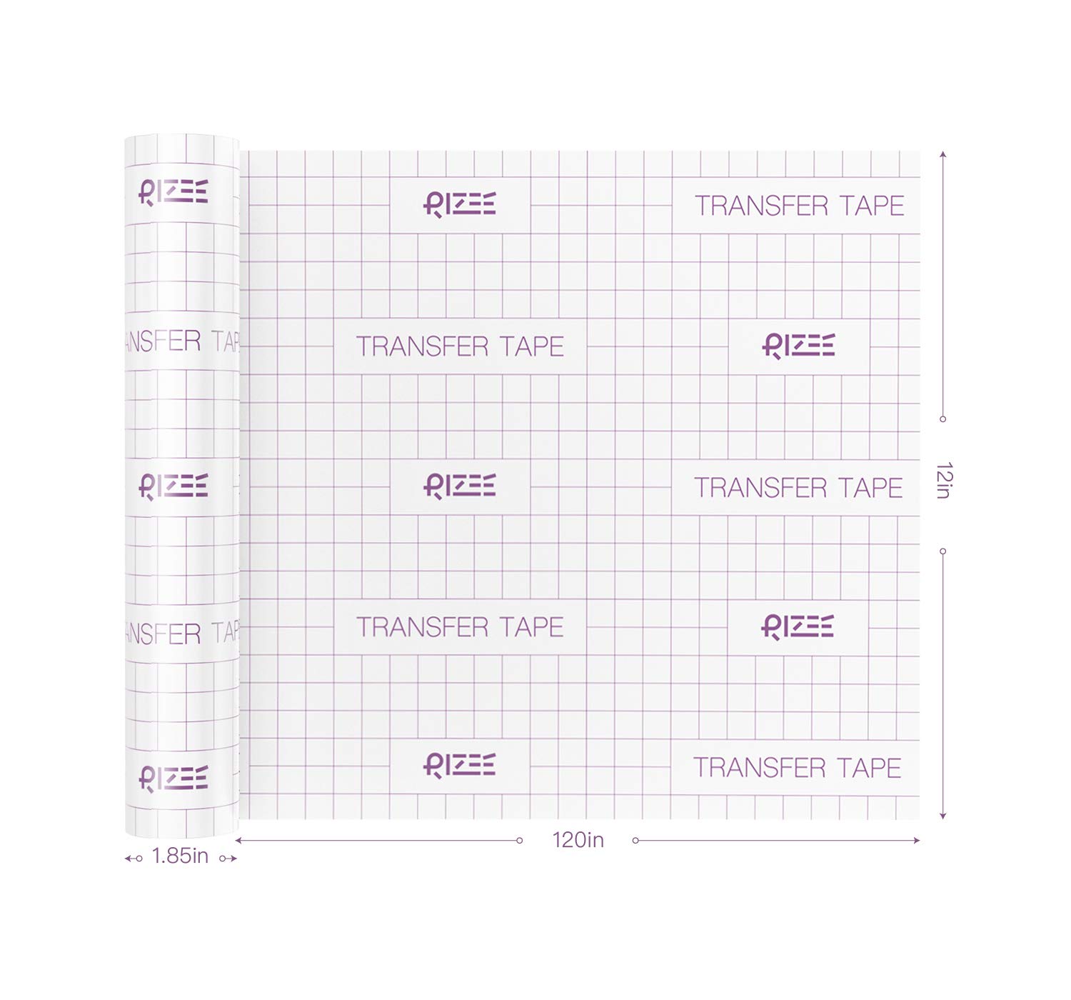 RIZEE Vinyl Transfer Tape, 12x120 Inches Standard Grip w/Alignment Grid Application Transfer Paper for Cricut, Silhouette Cameo, Adhesive Vinyl for Decals, Signs, Windows, Stickers