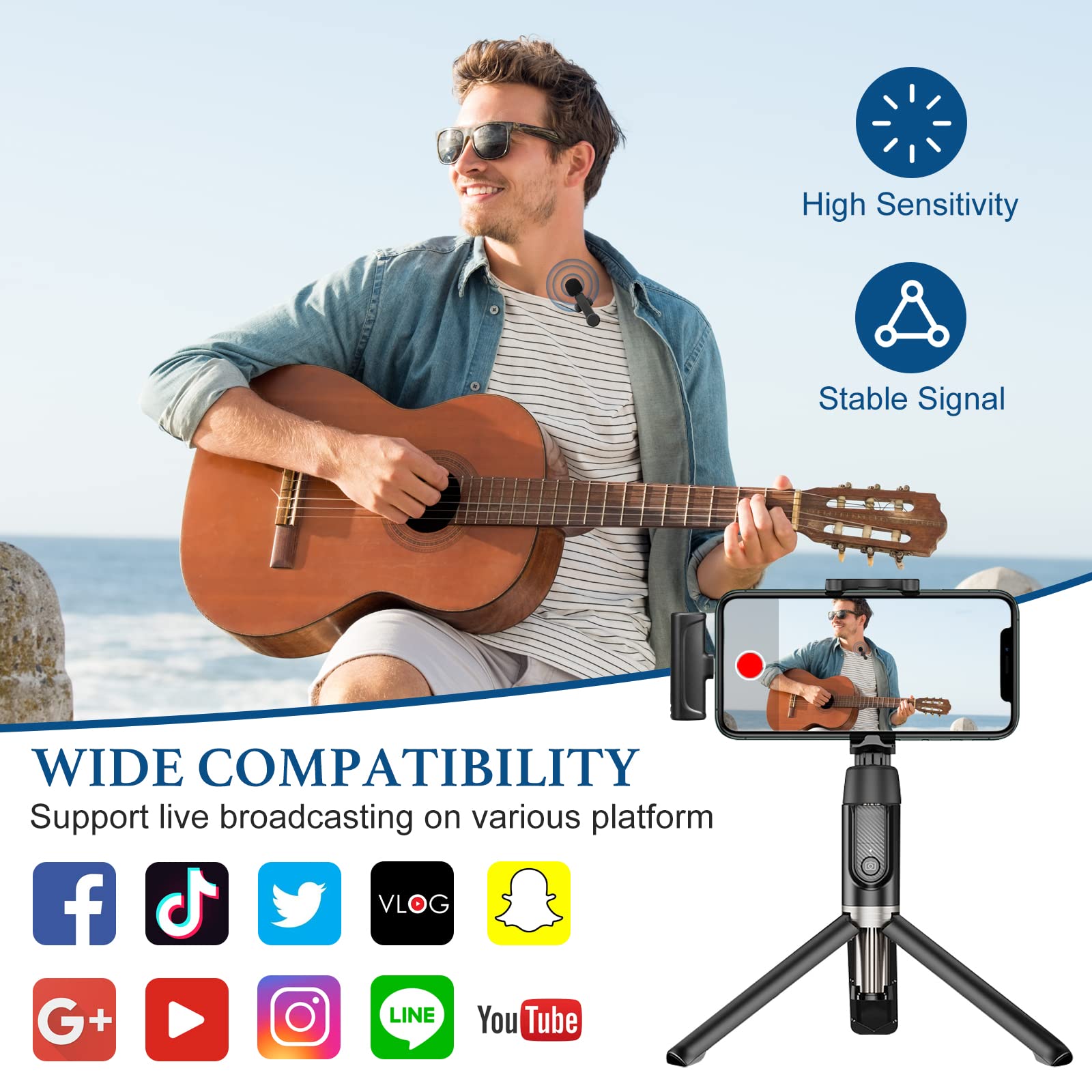 Wireless Lavalier Lapel Microphone for iPhone - Android Phone/Camera/Computer/Laptop, Dual Lava Microphone