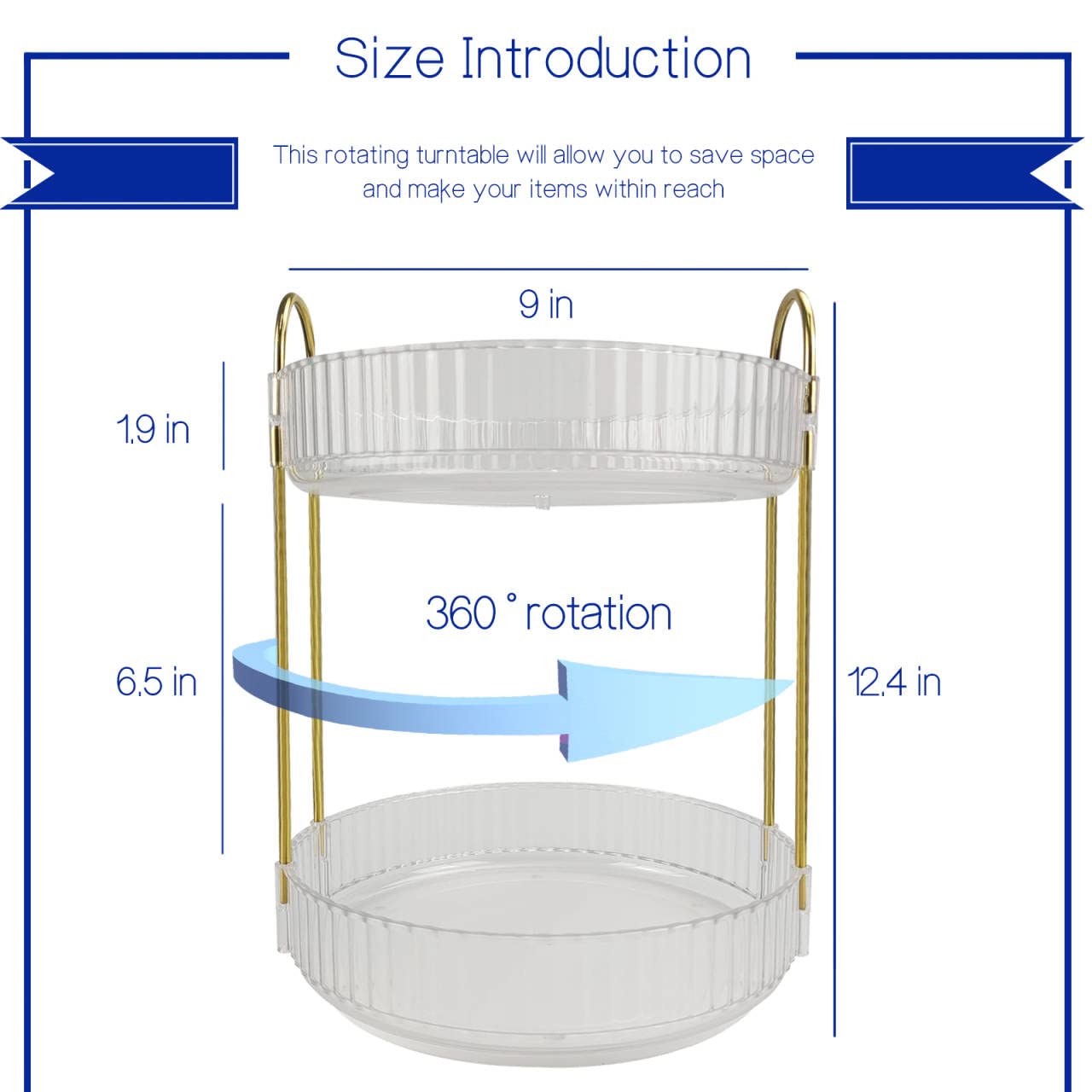 RETOONGKING Rotating Makeup Organizer,2 Tier Lazy Susan Spinning Skincare Organizer,360 Rotating Perfume Organizer, Large Capacity Cosmetics Storage Box Vanity Shelf Countertop (2 Tiers,Clear)