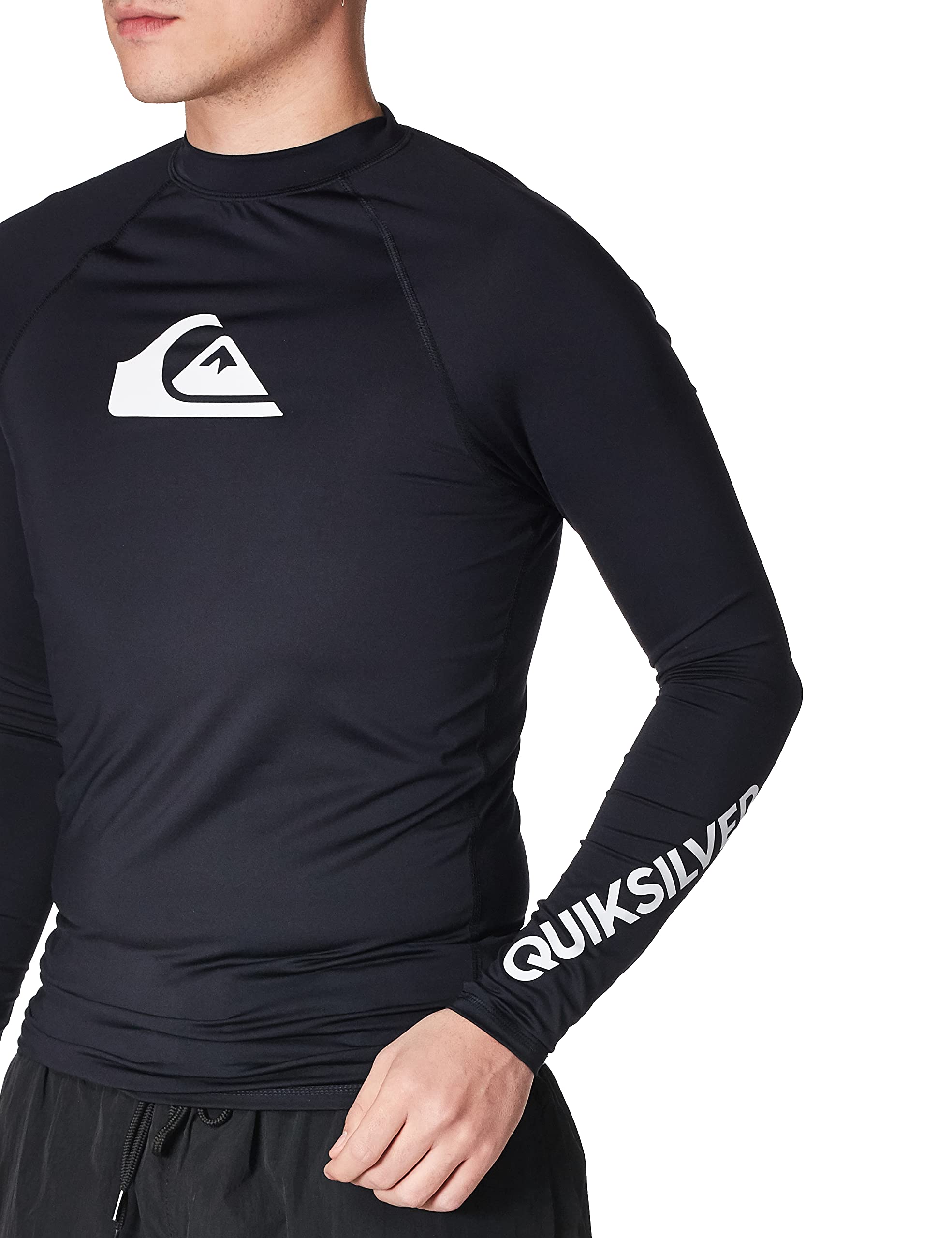 Quiksilver mens All Time Long Sleeve Rashguard Upf 50 Sun Protection Surf Rash Guard Shirt, Black, Medium US