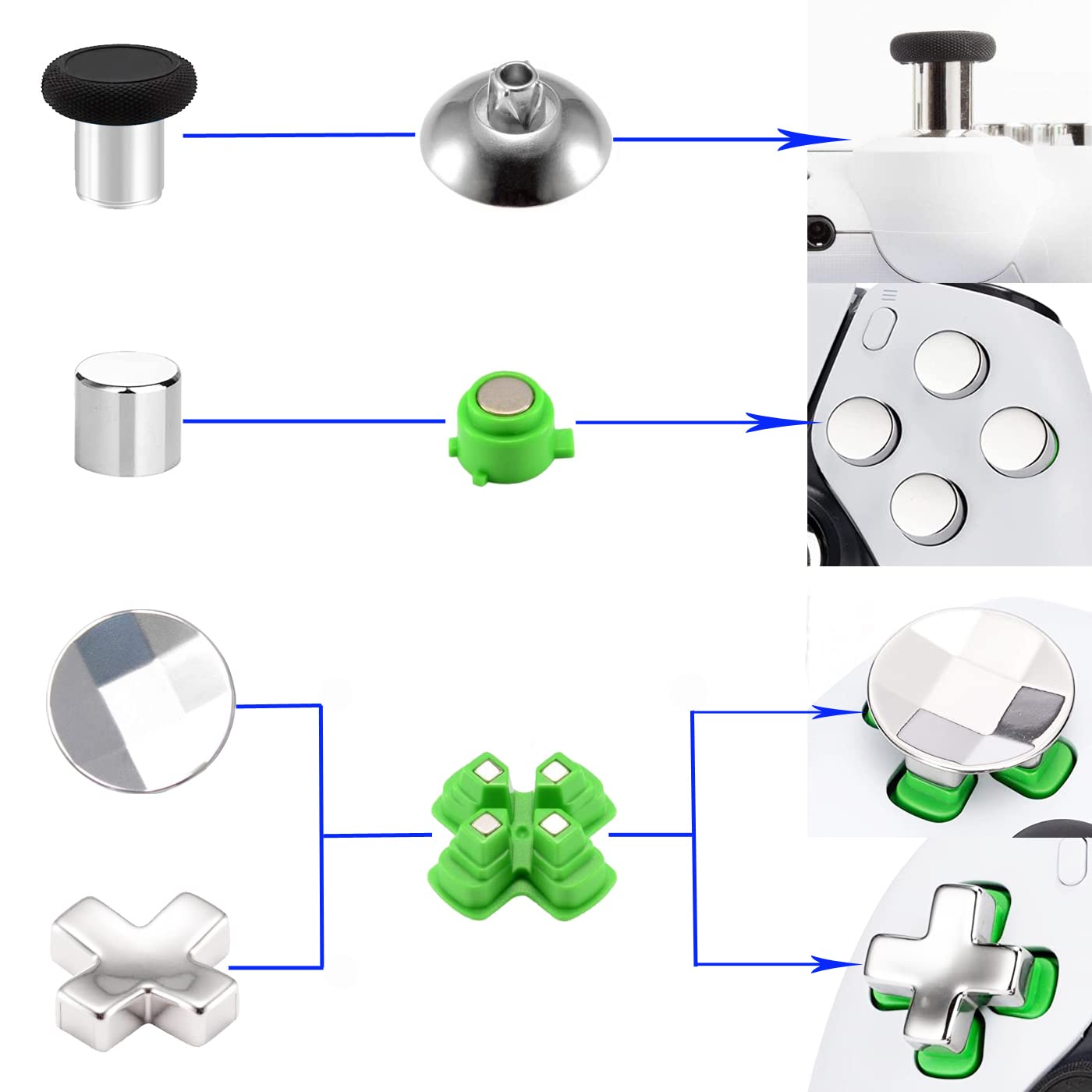Replacement Buttons Kits for PS5 Controller, Magnetic Swap Thumbsticks D-pad ABXY Buttons, Metal Repair Parts for Playstation 5 Controller (31 in 1)