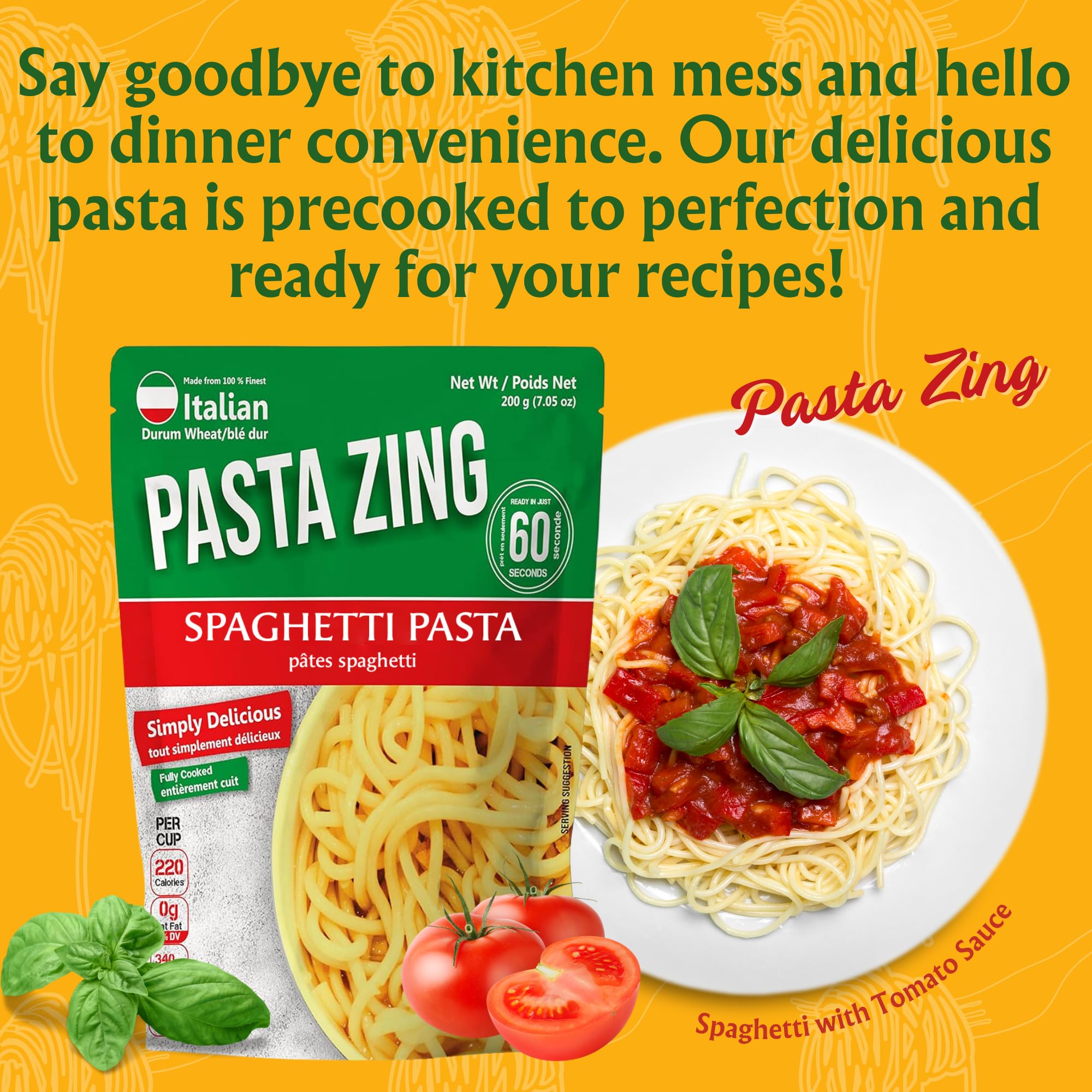 Pasta Zing Spaghetti Pasta Pack of 7, 7.05 Ounce, | Ready To Eat in 60 Sec | Pasta -100% Italian Durum Wheat | Natural Ingredients | Pre Made Meals Ready to Eat Fresh