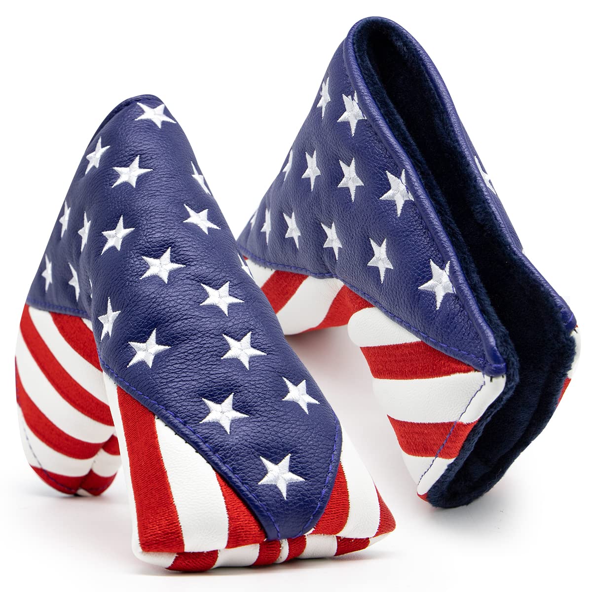 Red Blue White USA Flag Golf Blade Putter Cover Headcover Club Protective Magnetic Thick Synthetic Leather (Little Star)